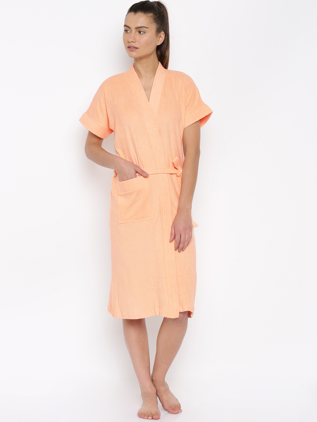Buy Red Rose Women Peach Coloured Bathrobe - Bath Robe for Women ...