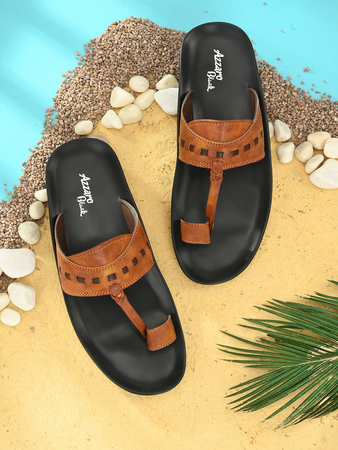 Buy Azzaro Black Men Brown Self Design Slip On - Flip Flops for Men ...