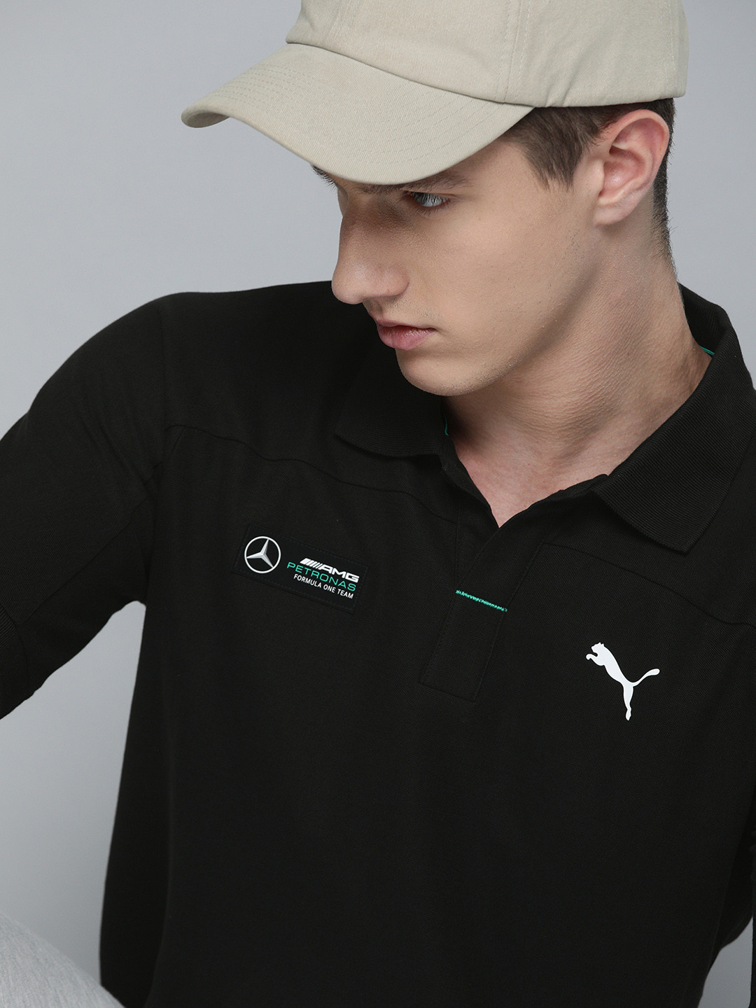 Buy PUMA Motorsport Men Black Solid Polo Collar Mercedes AMG Petronas ...