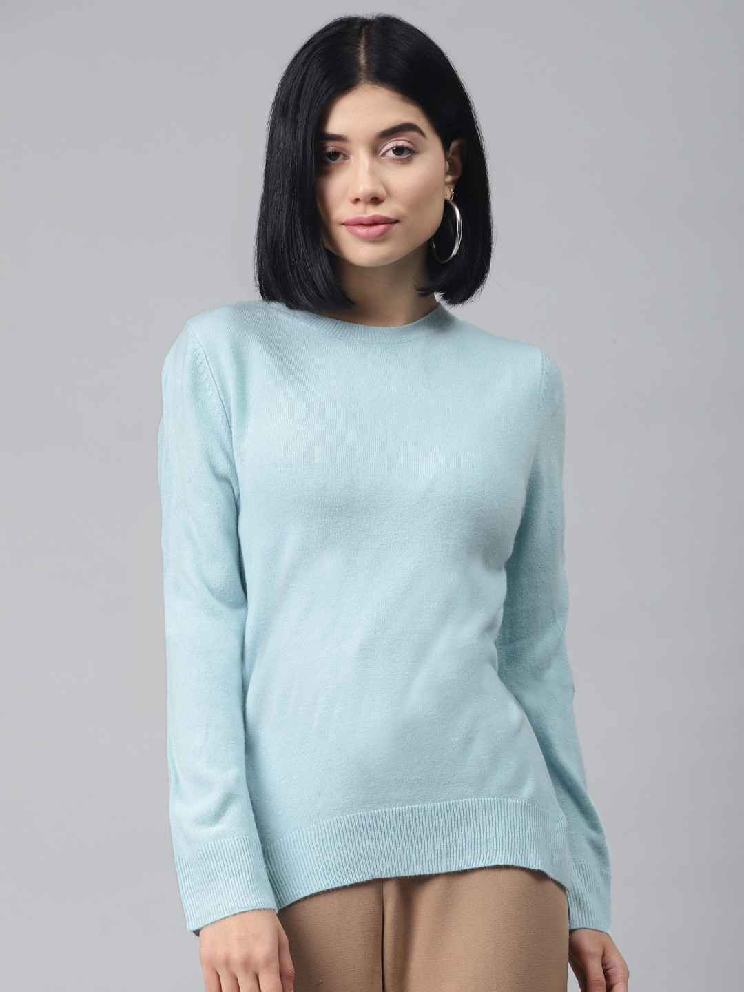 Buy Marks & Spencer Women Turquoise Blue Solid Pullover Sweater ...