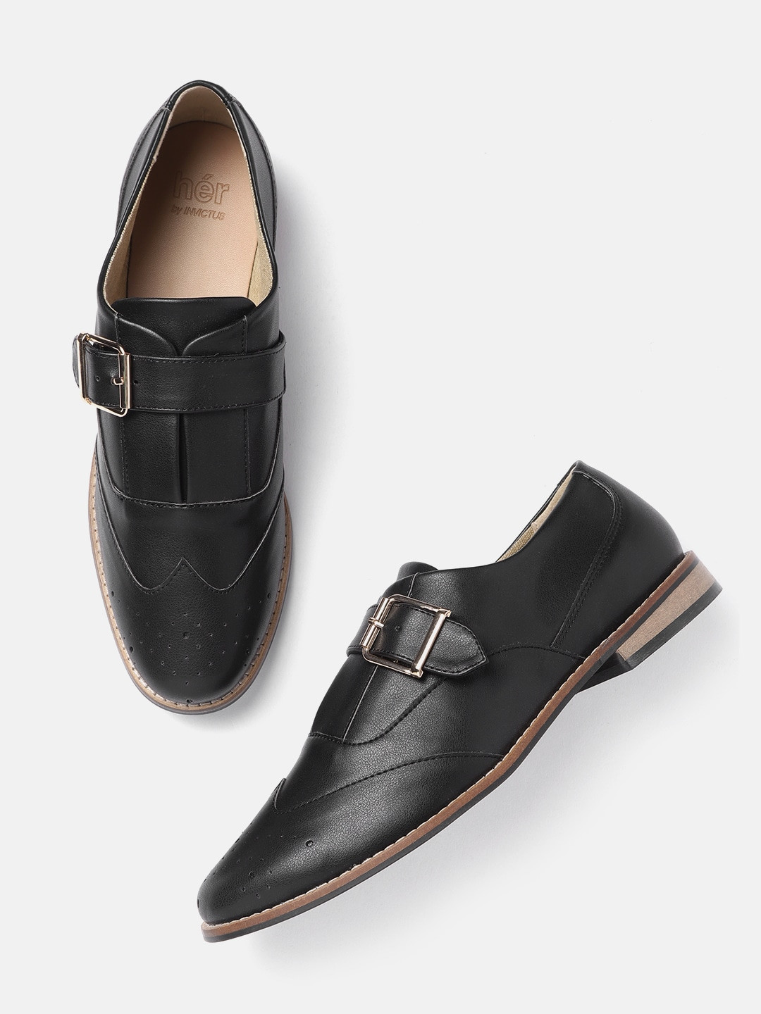 Buy Her By Invictus Women Black Monks With Perforated Detail - Casual ...