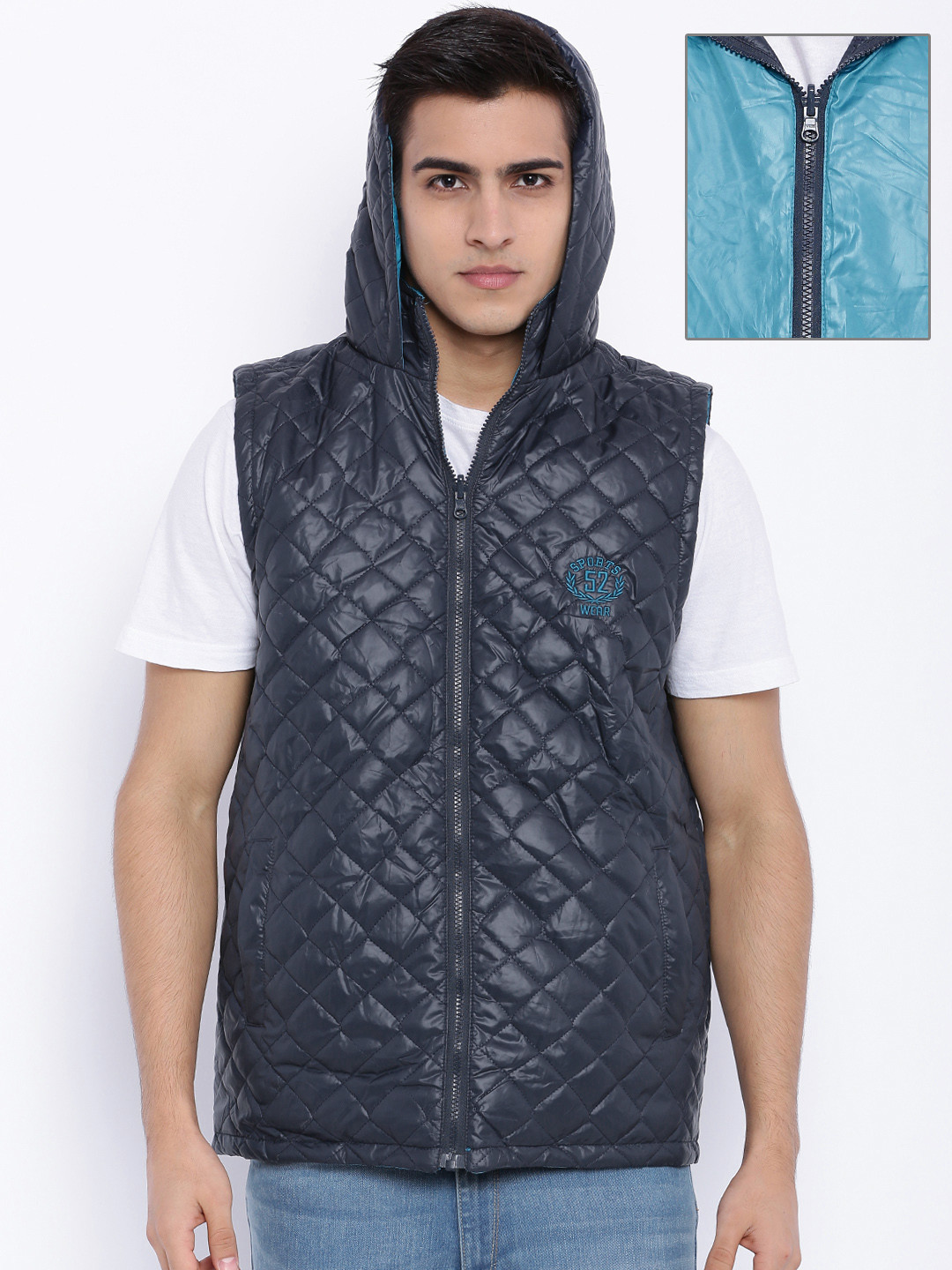 Buy Sports52 Wear Navy & Blue Sleeveless Reversible Quilted Jacket ...