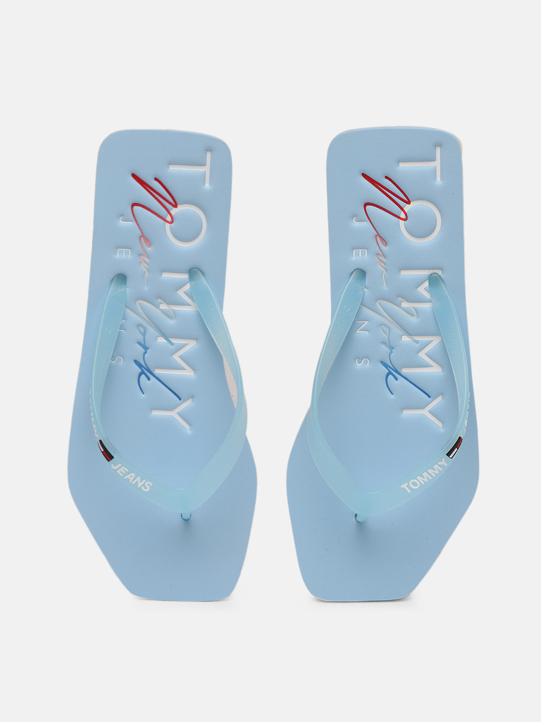 Buy Tommy Hilfiger Women Blue Printed SQUARE TOE Thong Flip Flops ...
