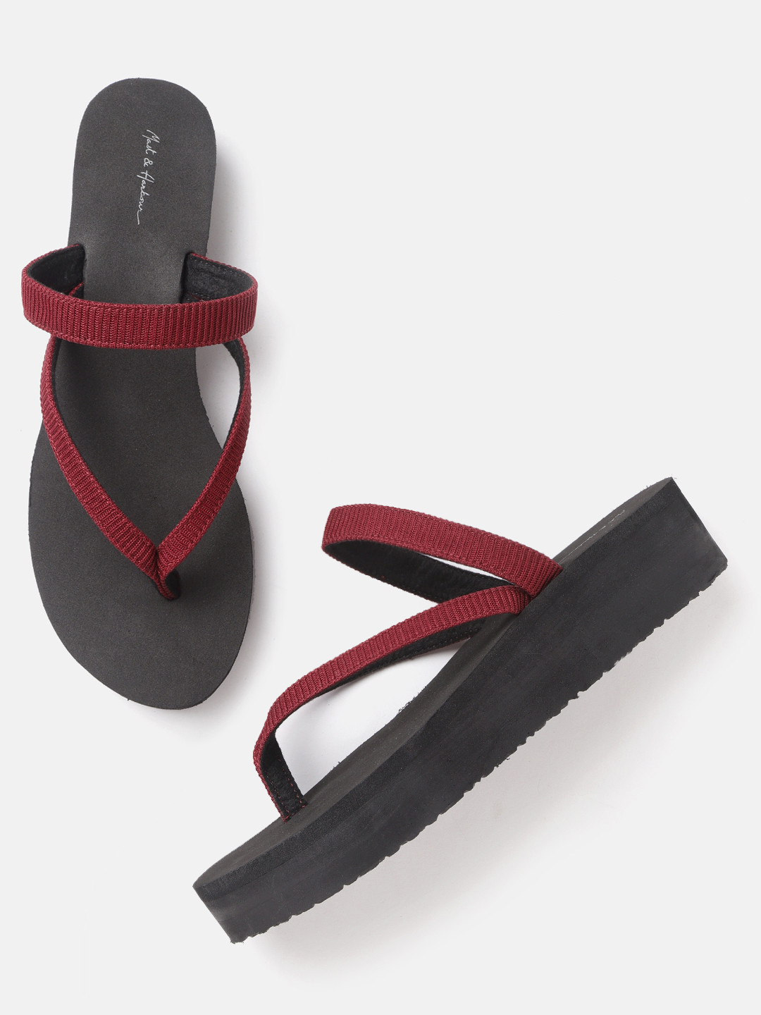 Buy Mast & Harbour Women Maroon Self Striped Flip Flops - Flip Flops ...
