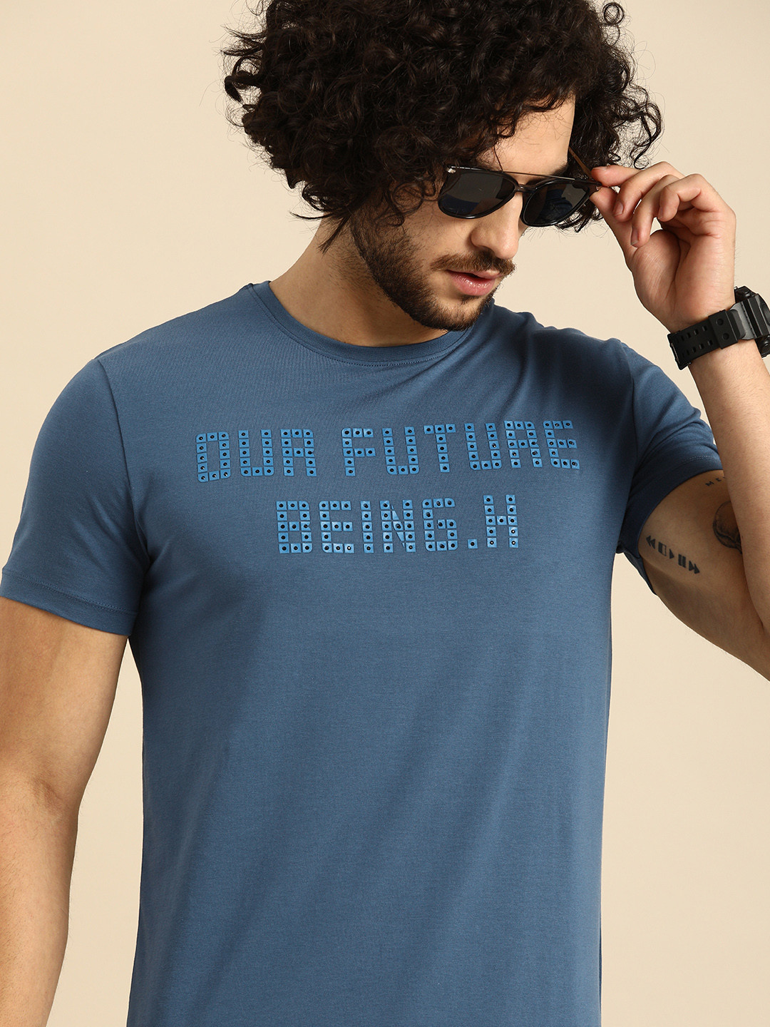 Buy Being Human Men Teal Blue Printed Round Neck T Shirt - Tshirts for ...