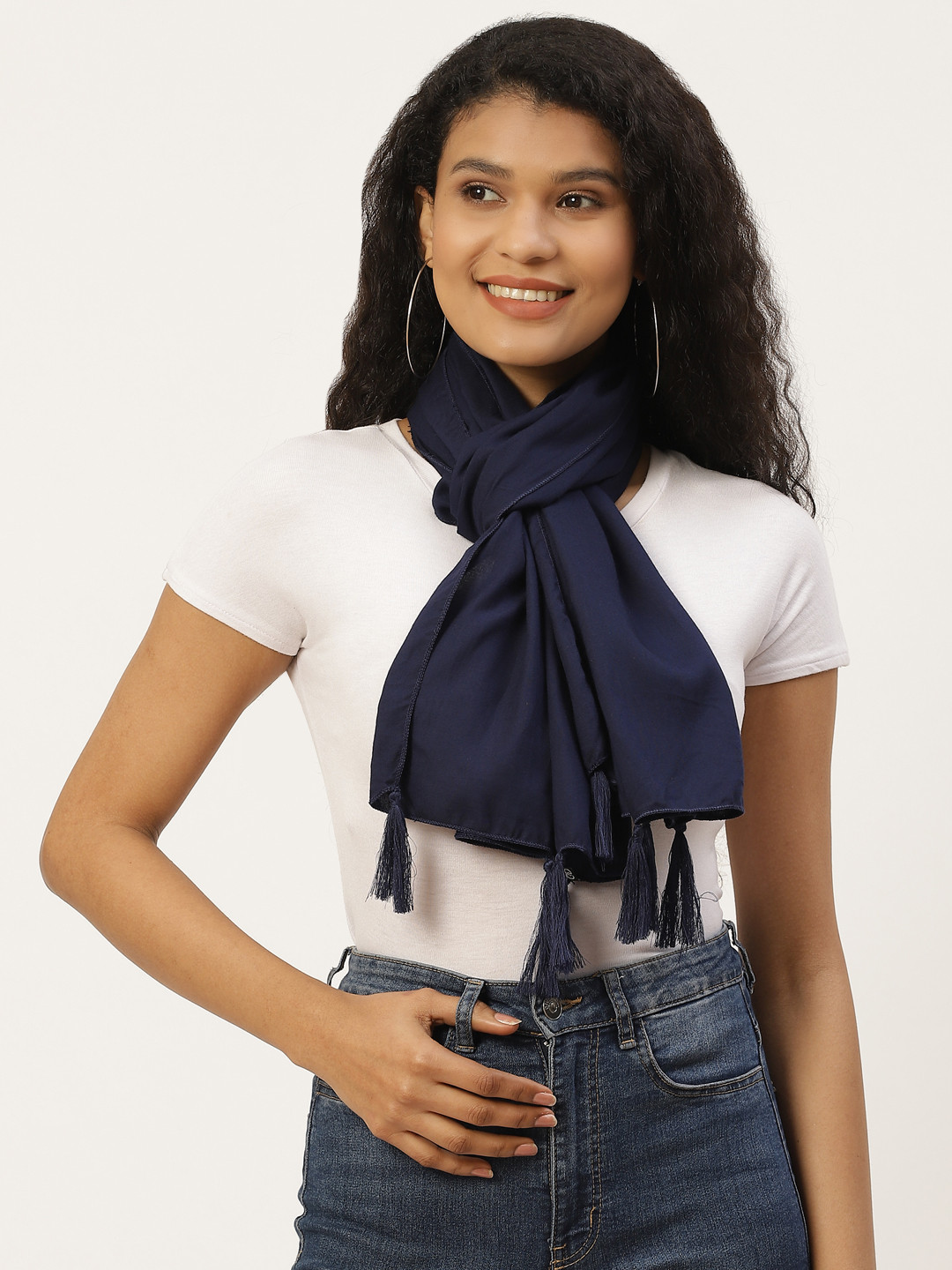 Buy Trend Arrest Women Navy Blue Solid Stole - Stoles for Women ...