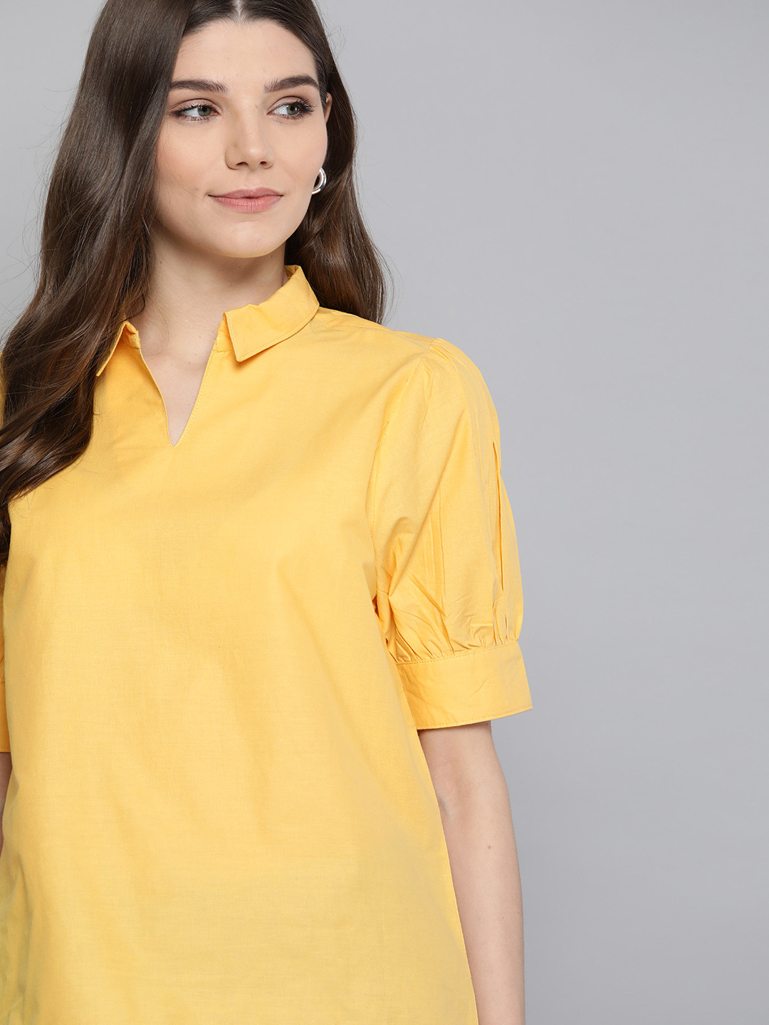 Buy Chemistry Yellow Puff Sleeves Pure Cotton Top - Tops for Women ...