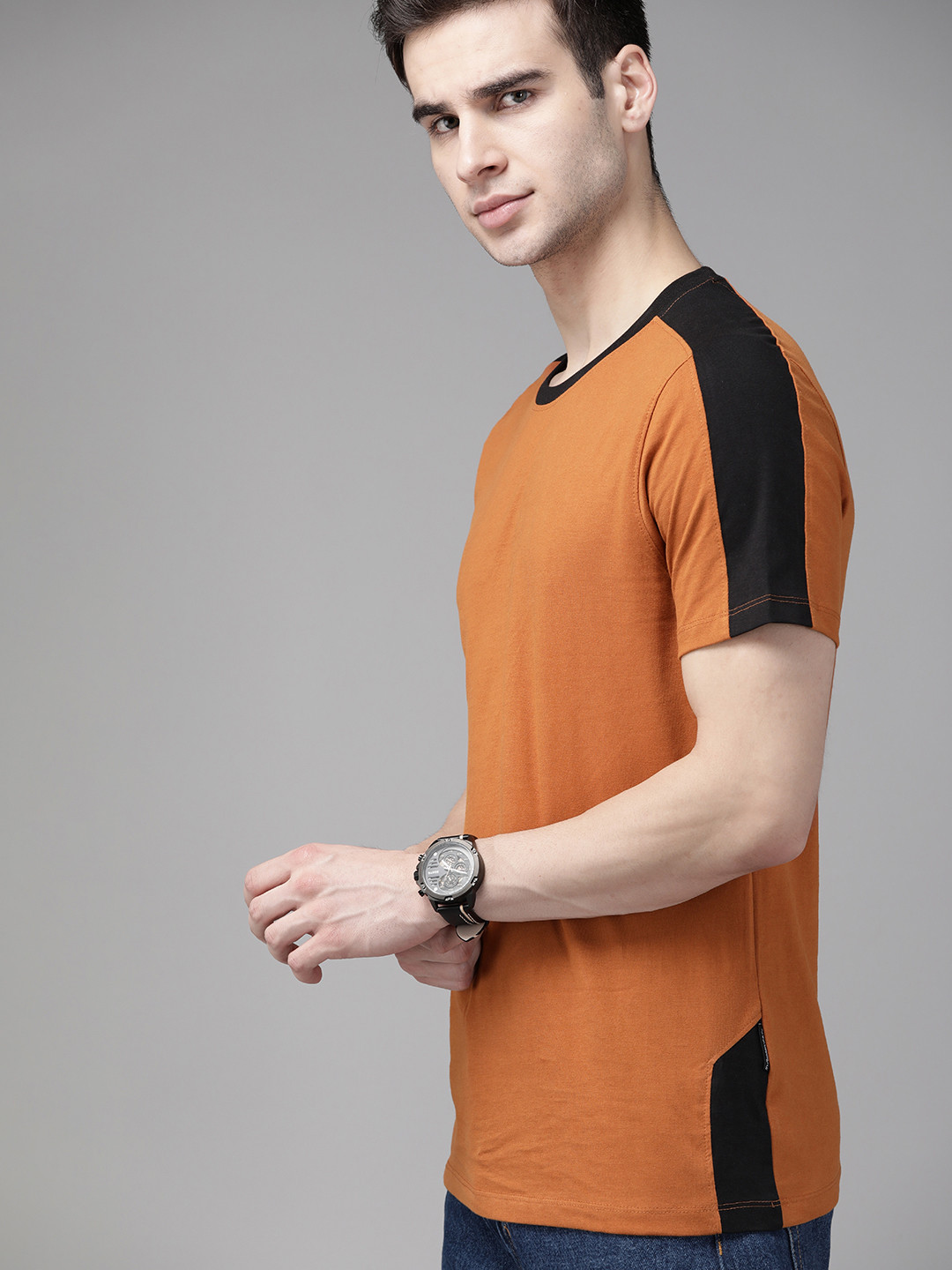 Buy The Roadster Lifestyle Co Men Rust Brown Solid Cotton T Shirt ...