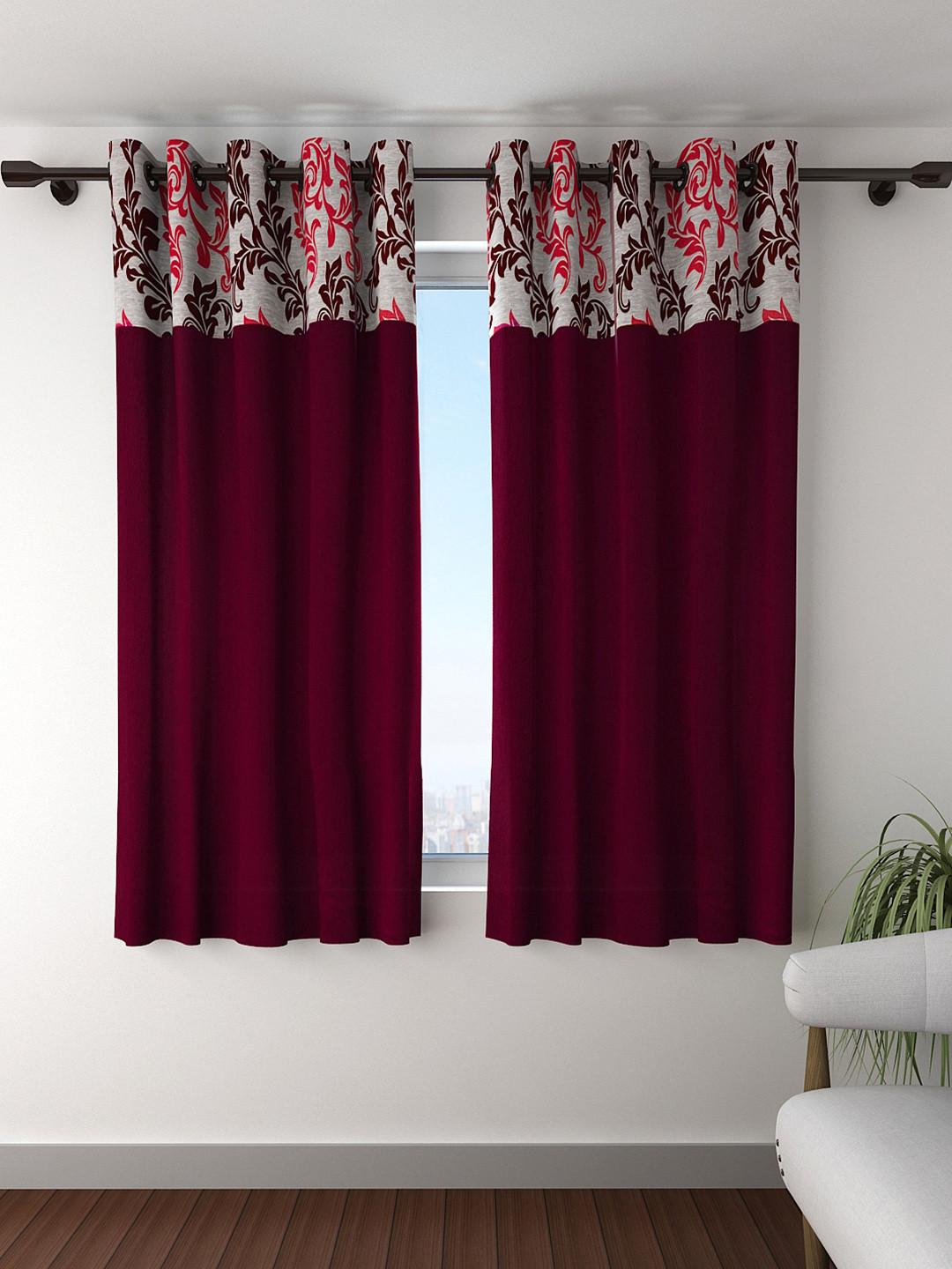 Buy Fashion String Set Of 2 Maroon Window Curtains - Curtains And ...
