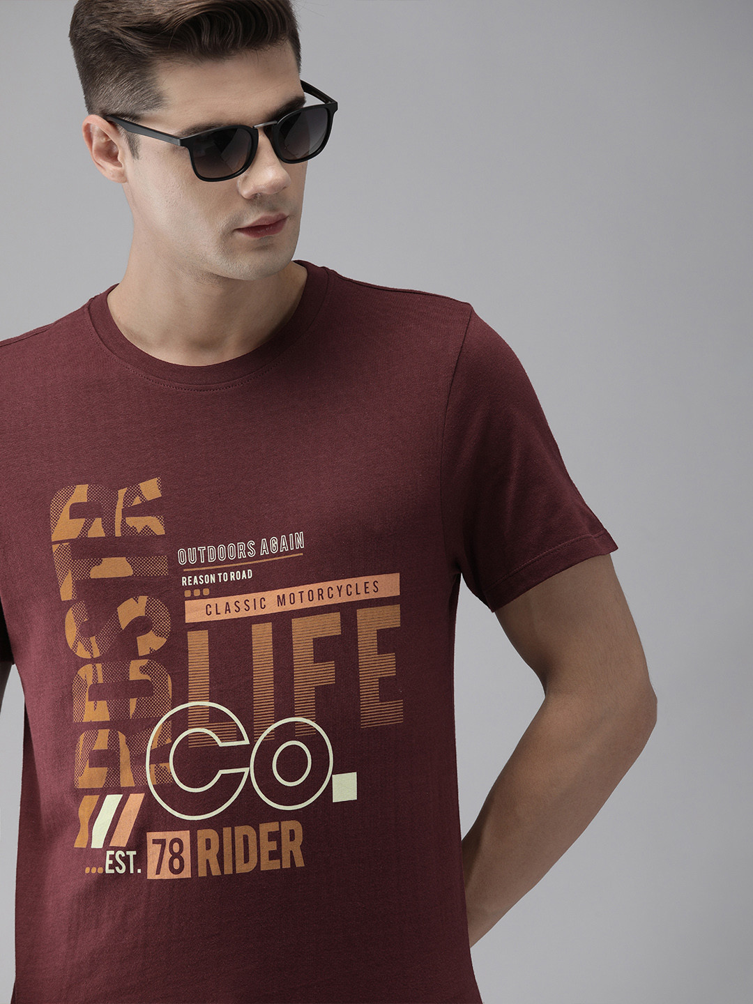 Buy The Roadster Lifestyle Co Men Burgundy & Rust Orange Brand Logo ...