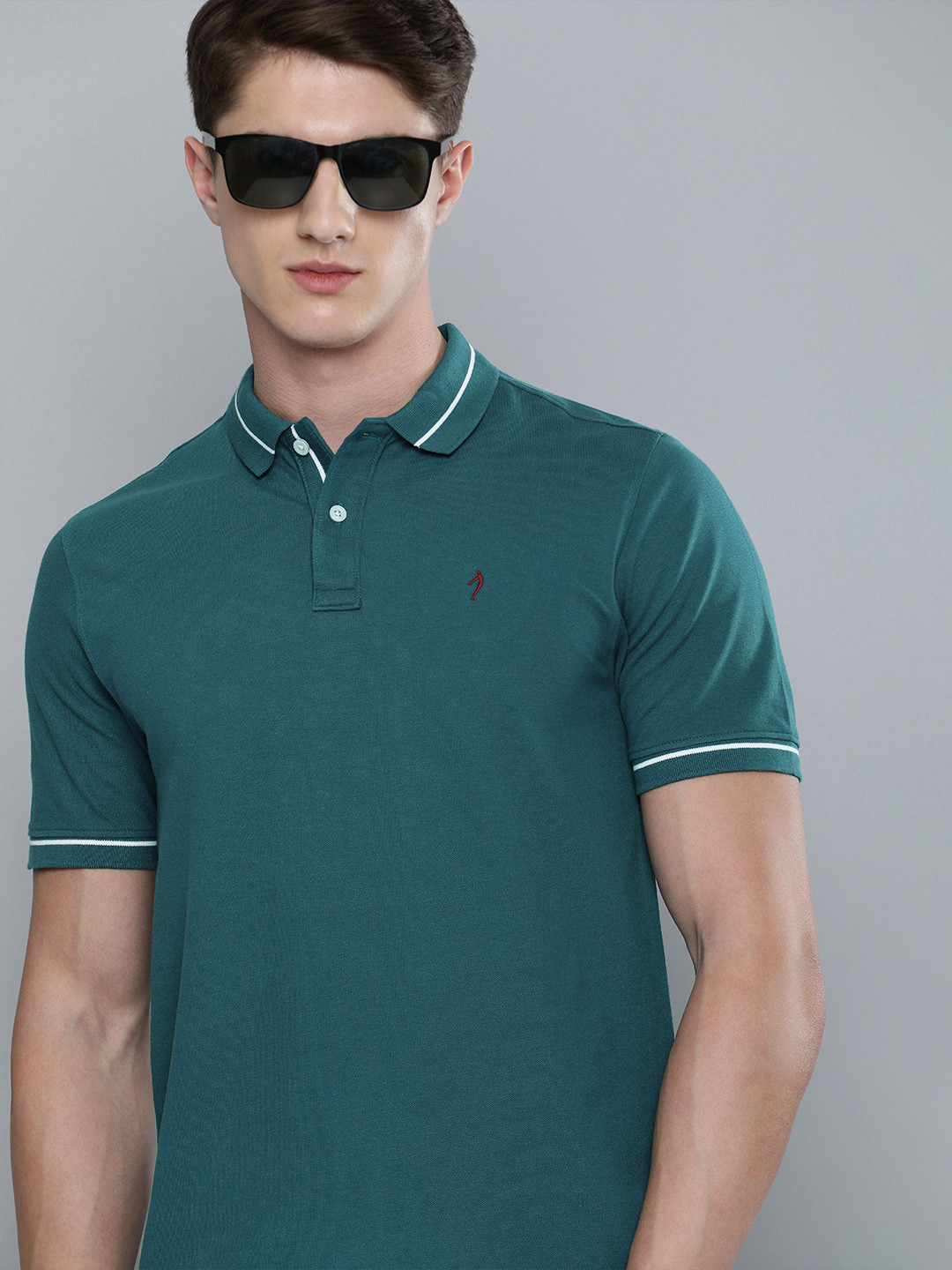 Buy Indian Terrain Men Teal Green Solid Polo Collar T Shirt Tshirts