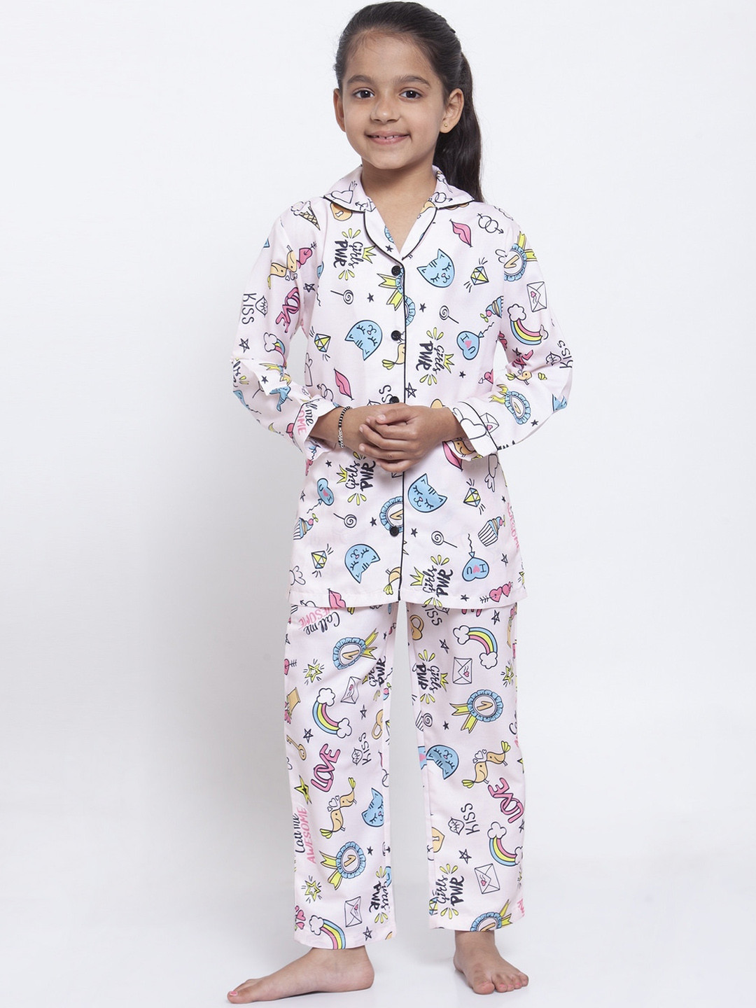 Buy MAXENCE Girls Pink & Black Kids Night Suit - Night Suits for Girls ...