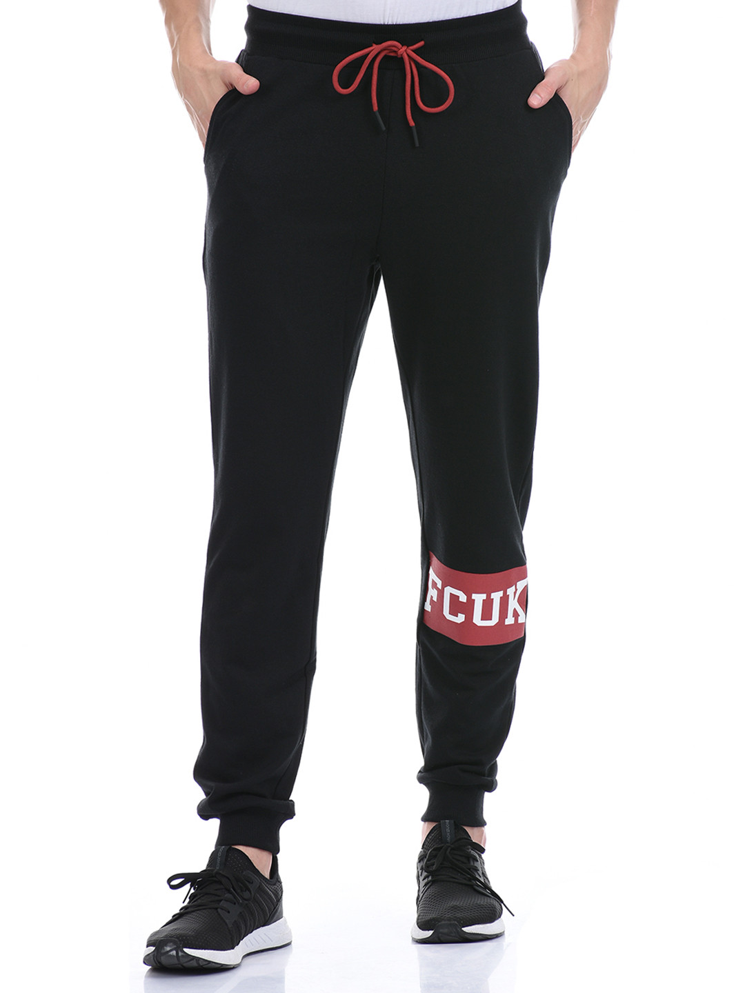 Buy French Connection Men Black Printed Slim Fit Joggers - Track Pants ...