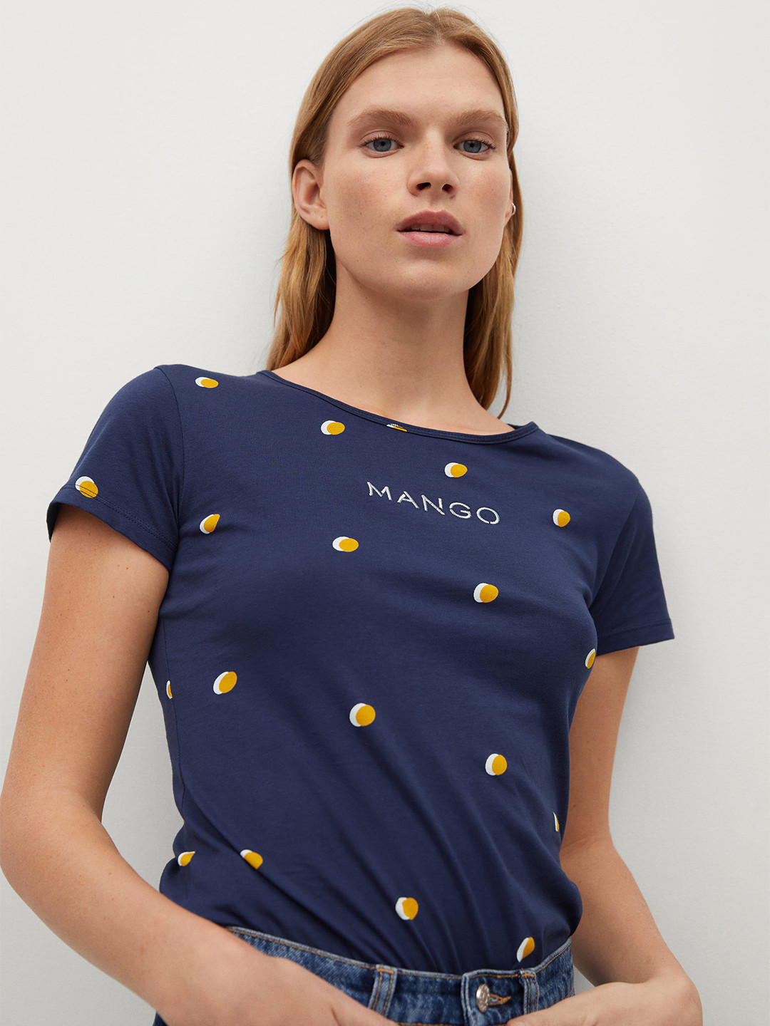Buy MANGO Women Navy Organic Cotton Printed Organic Cotton T Shirt ...