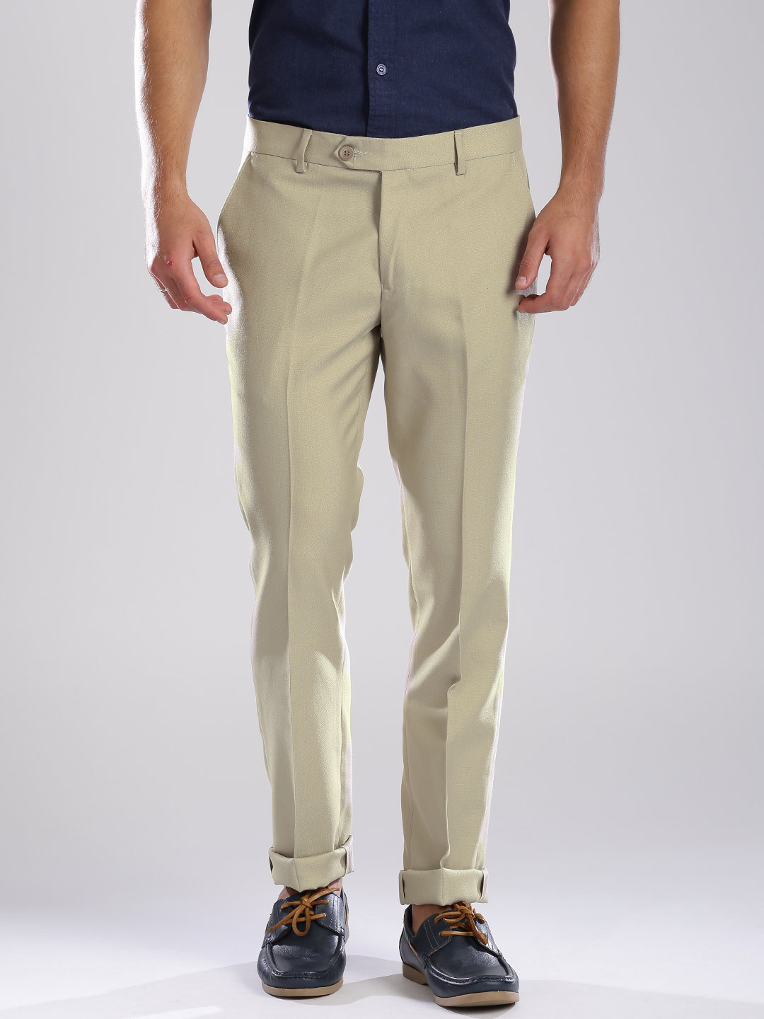 Buy Integriti Beige Smart Slim Fit Smart Casual Trousers - Trousers for ...