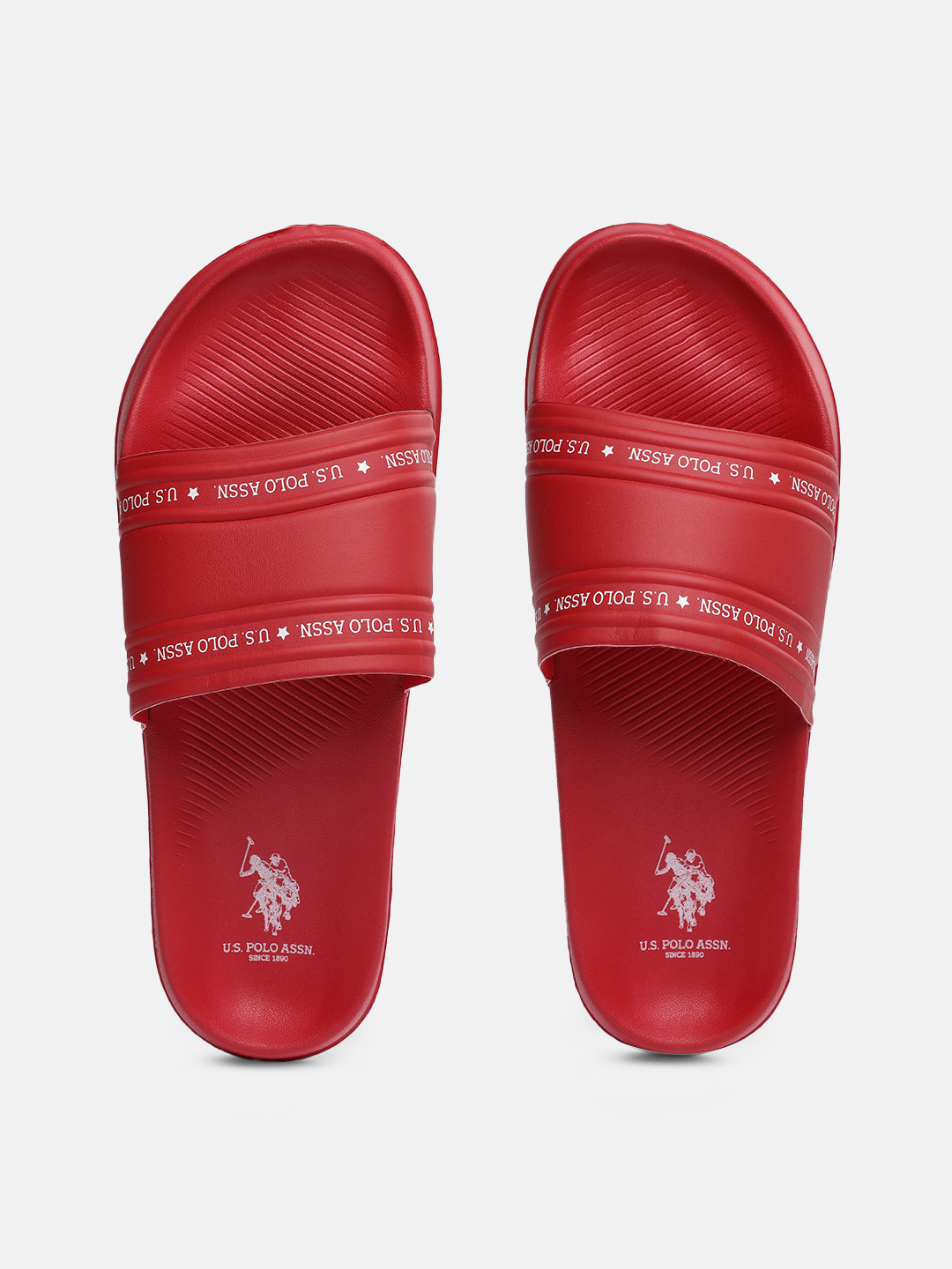 Buy U.S. Polo Assn. Men Red Brand Logo Printed Sliders - Flip Flops for ...