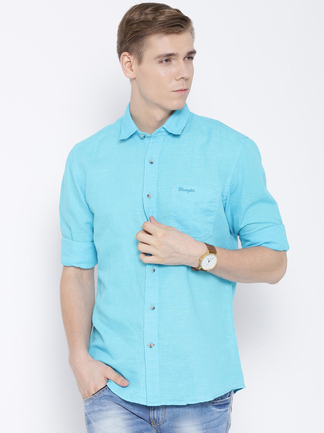 Buy Wrangler Turquoise Blue Linen Casual Shirt - Shirts for Men 1364012 ...
