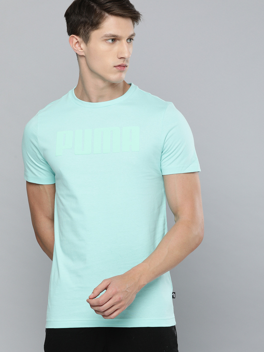 Buy Puma Men Blue Solid Pure Cotton Modern Basics Pure Cotton T Shirt ...