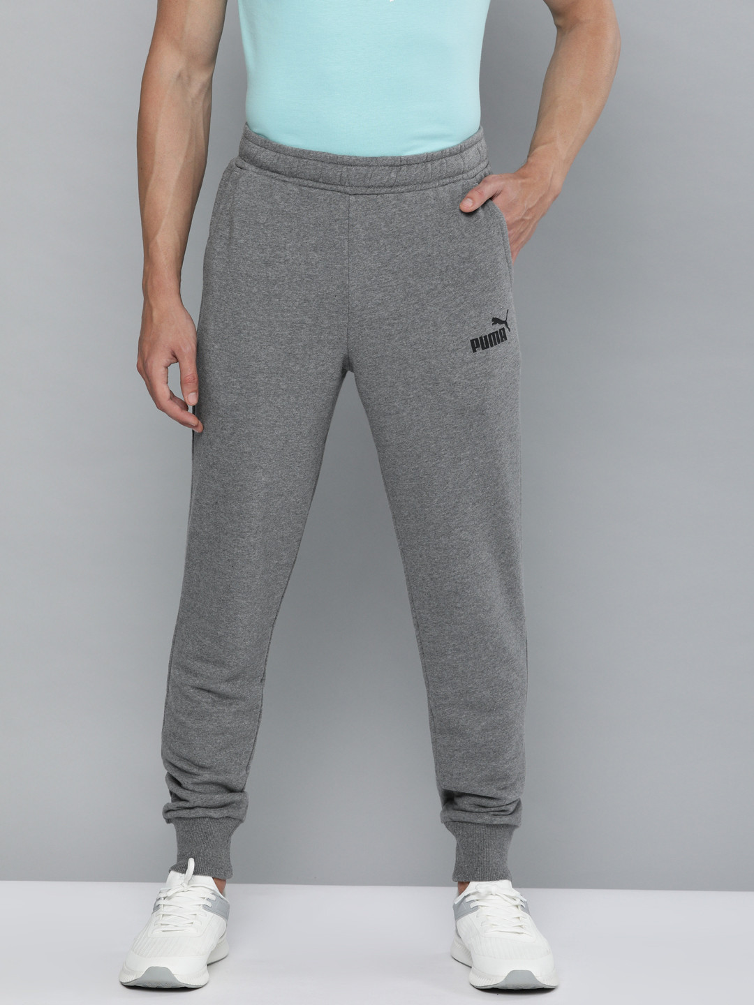 Buy Puma Men Grey Melange Solid Logo Regular Fit Joggers - Track Pants ...