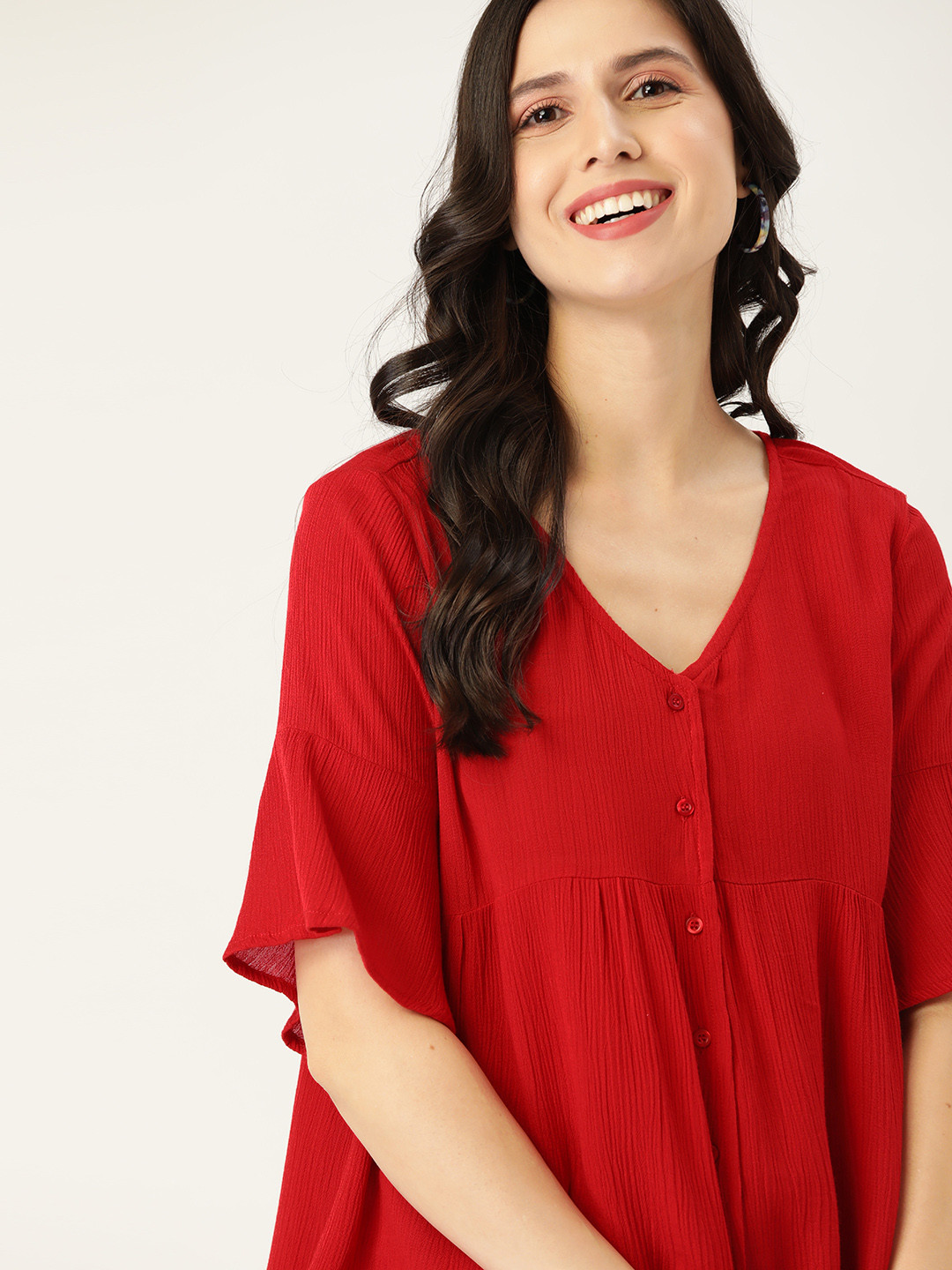Buy Dressberry Maroon Ecovero Solid A Line Top Tops For Women