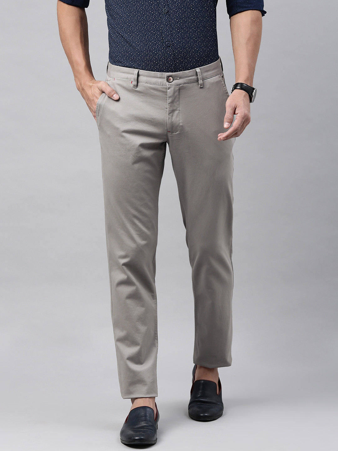 Buy Louis Philippe Sport Men Grey Slim Fit Solid Regular Trousers ...