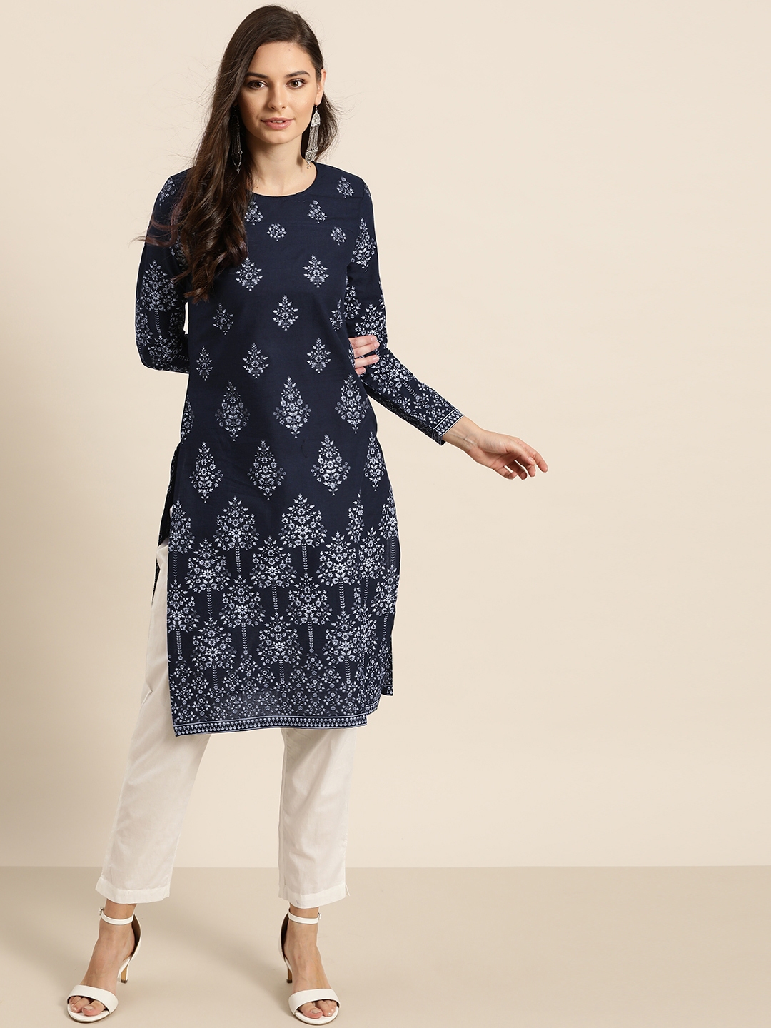 Buy All About You Women Navy Blue And Off White Ethnic Motifs Printed