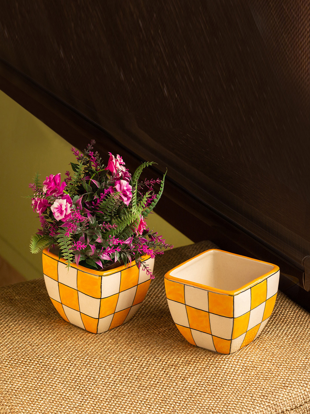 Buy ExclusiveLane Set Of 2 Shatranj Checkered Hand Painted Ceramic ...