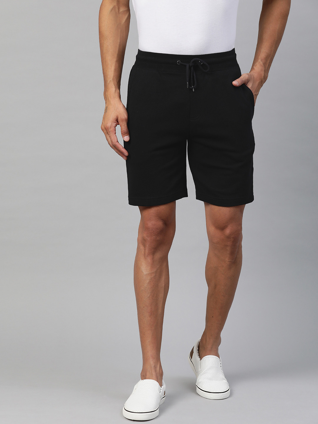 Buy Marks & Spencer Men Black Pure Cotton Solid Regular Shorts - Shorts ...