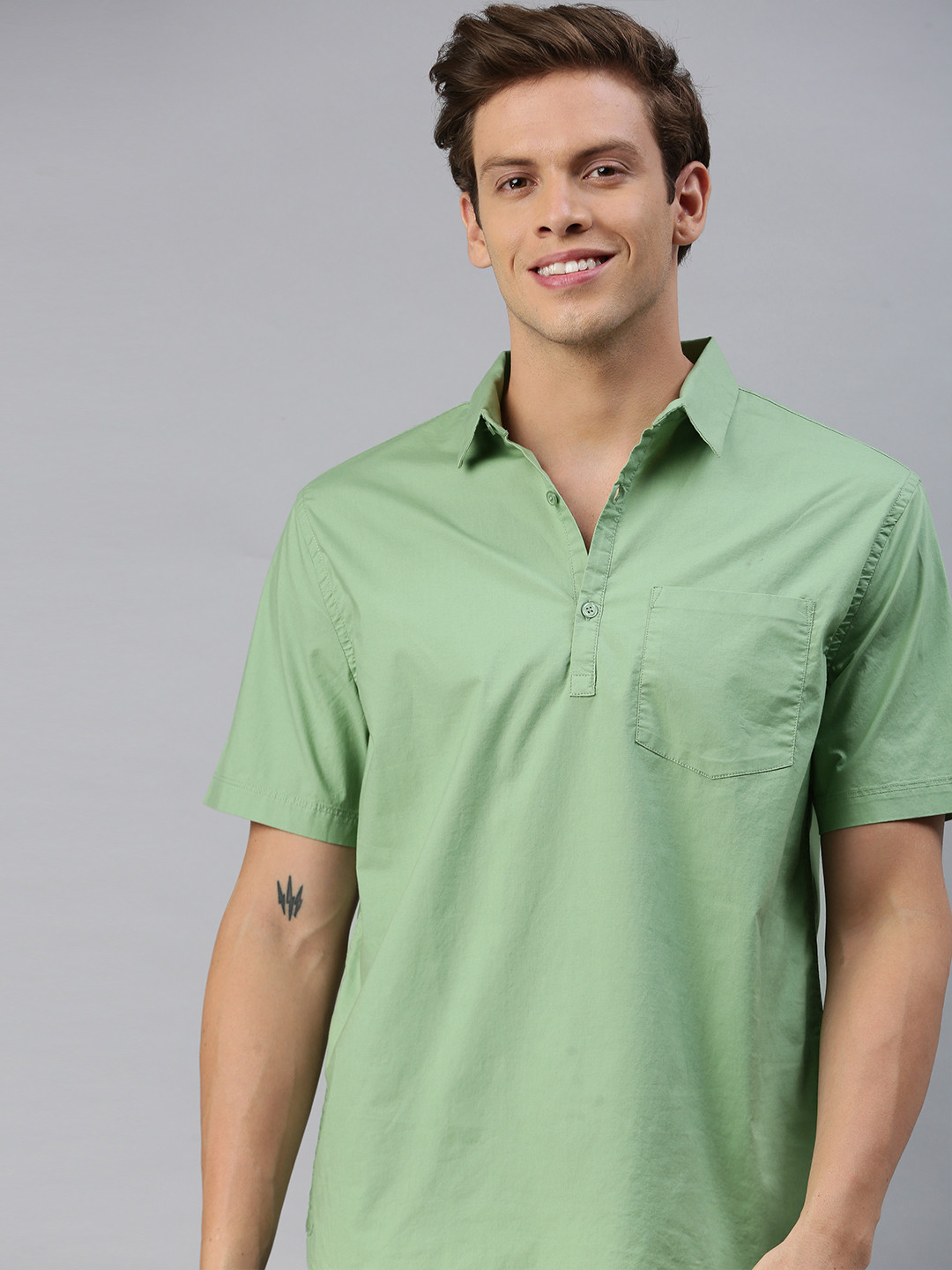 Buy M&H Easy Men Green Regular Fit Solid Casual Shirt - Shirts for Men ...