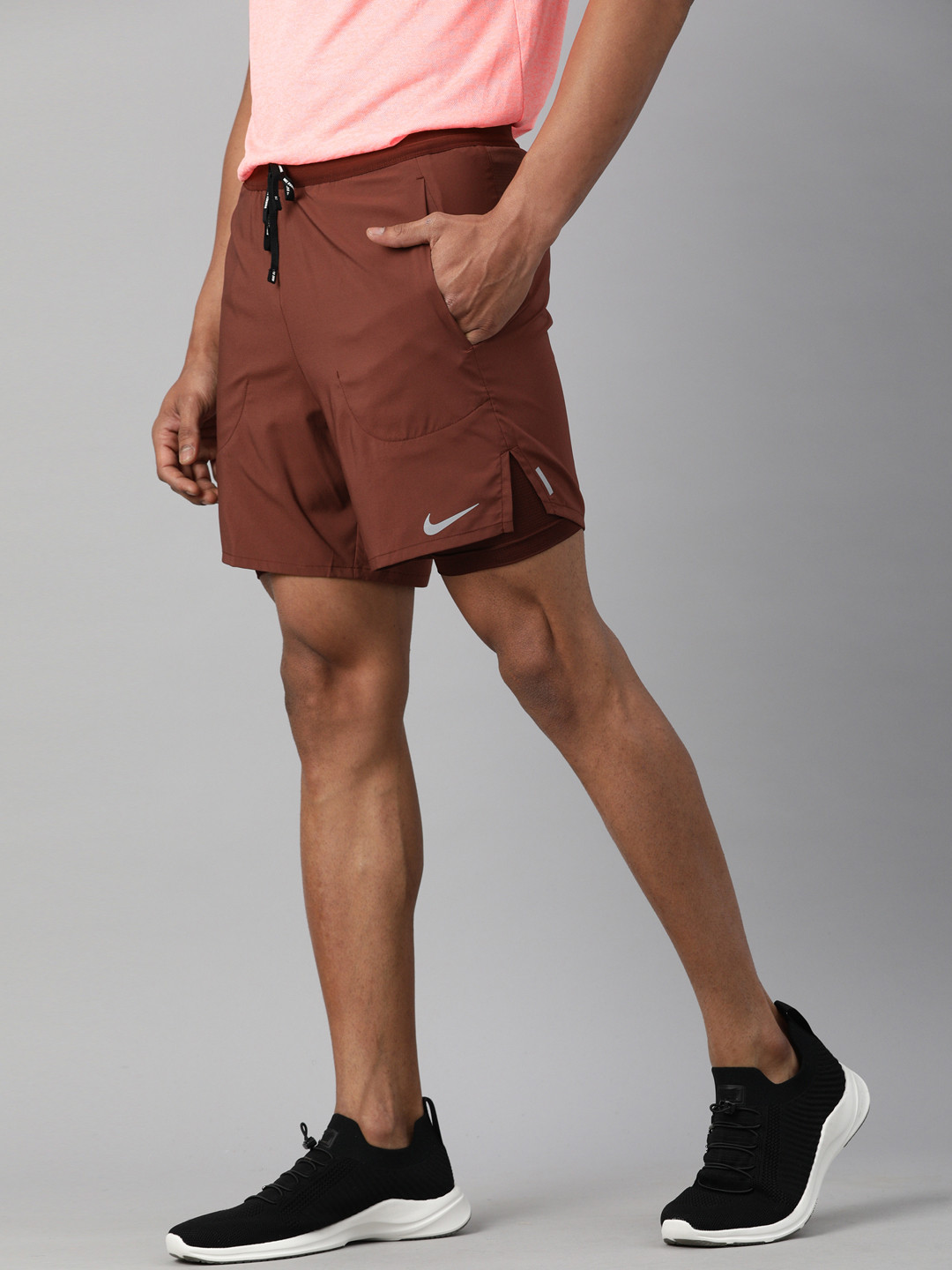 Buy Nike Men Rust Brown Solid Regular Fit FLX STRD SHRT 72IN1 Running ...