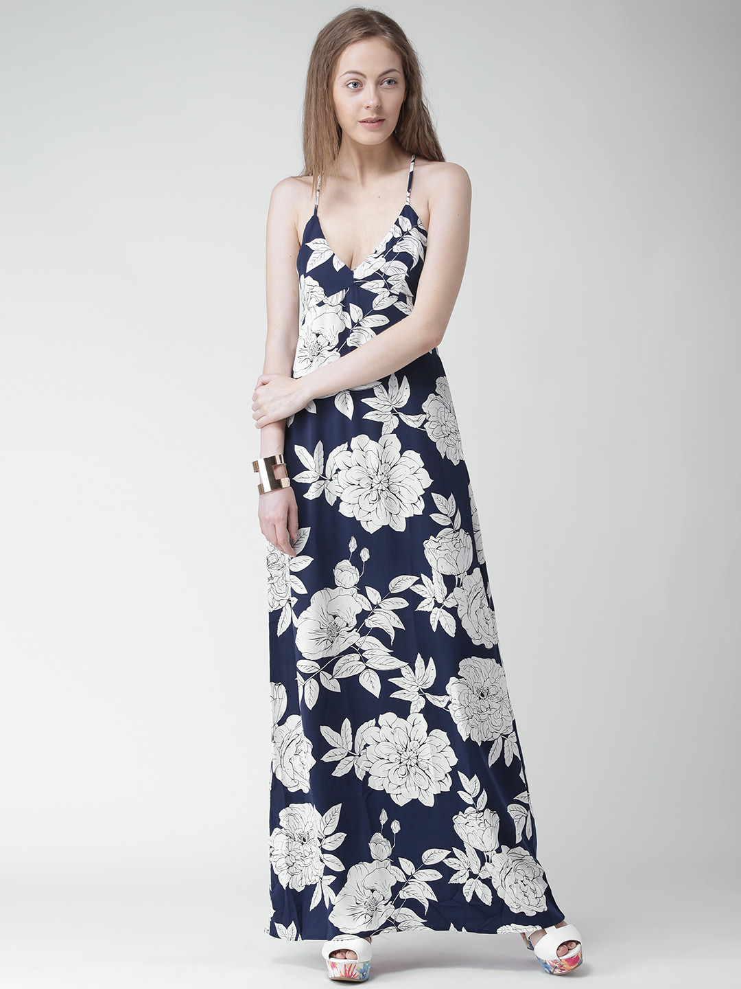 Buy FOREVER 21 Navy Floral Print Polyester Maxi Dress - Dresses for ...