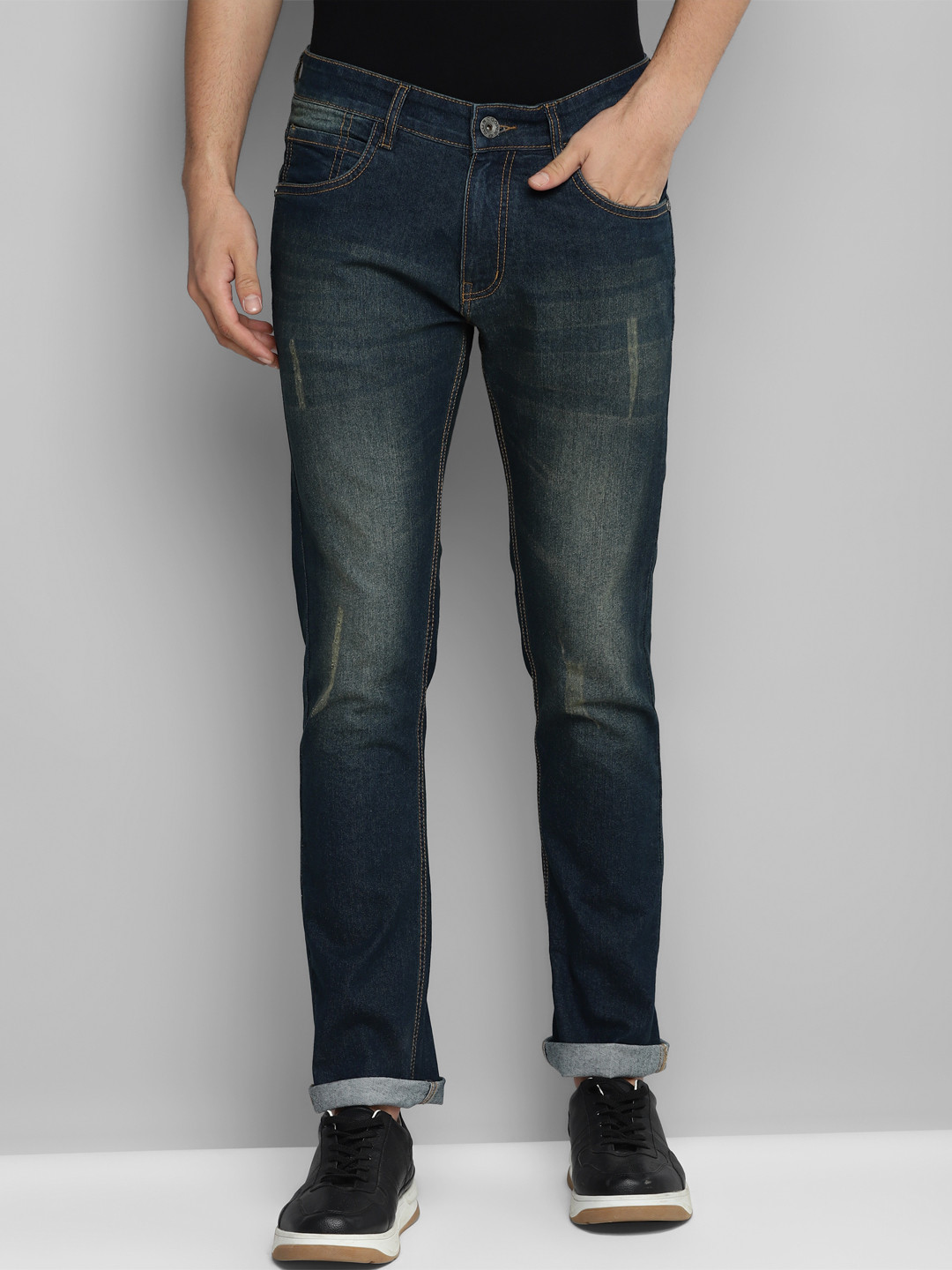 Buy Allen Cooper Men Blue Slim Fit Mid Rise Low Distress Jeans - Jeans ...