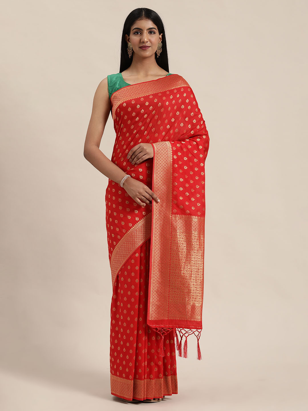 Buy Soch Red & Gold Toned Art Silk Woven Design Banarasi Saree - Sarees ...