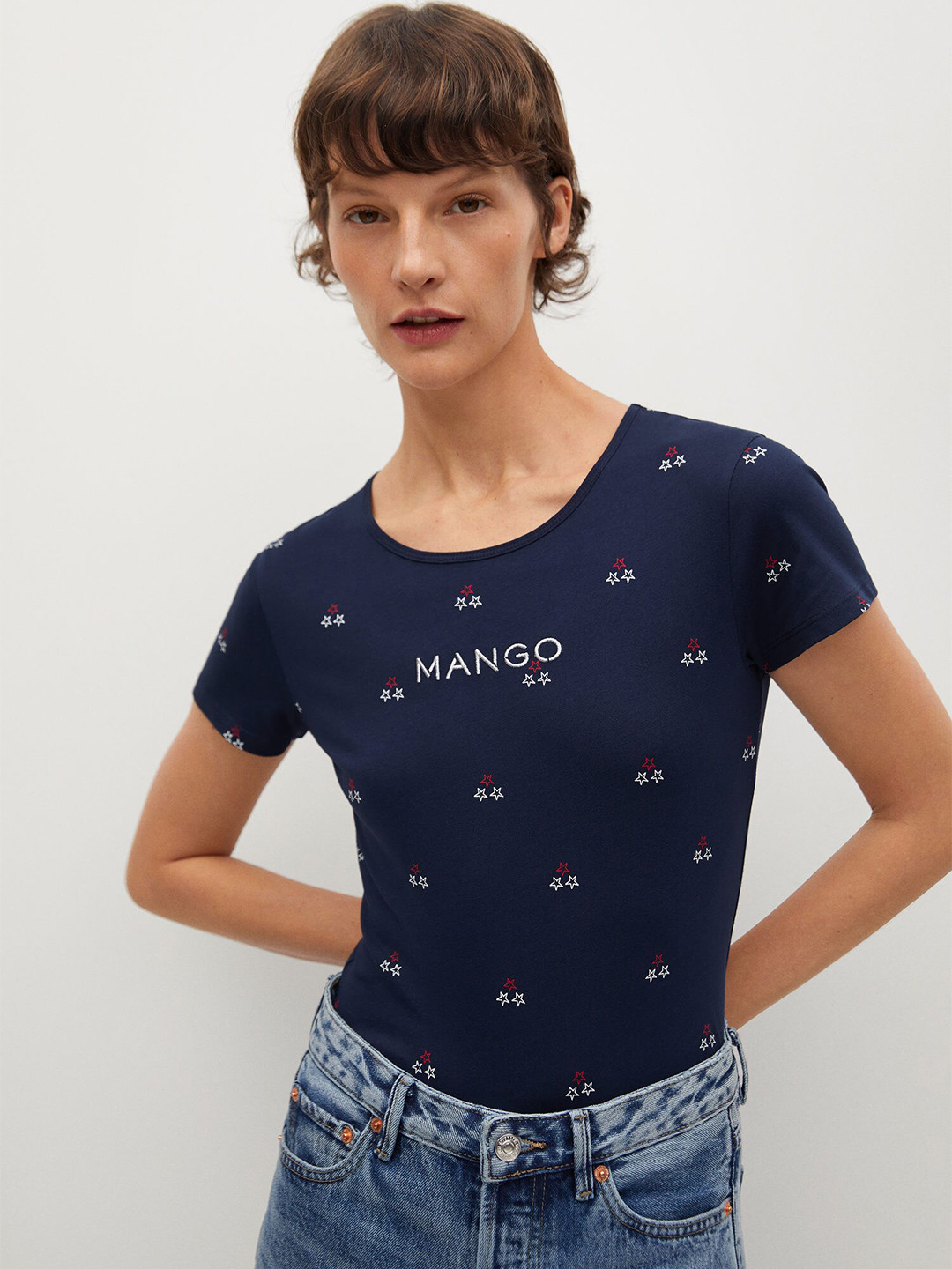 Buy MANGO Women Navy Sustainable Organic Cotton Printed Organic Cotton ...