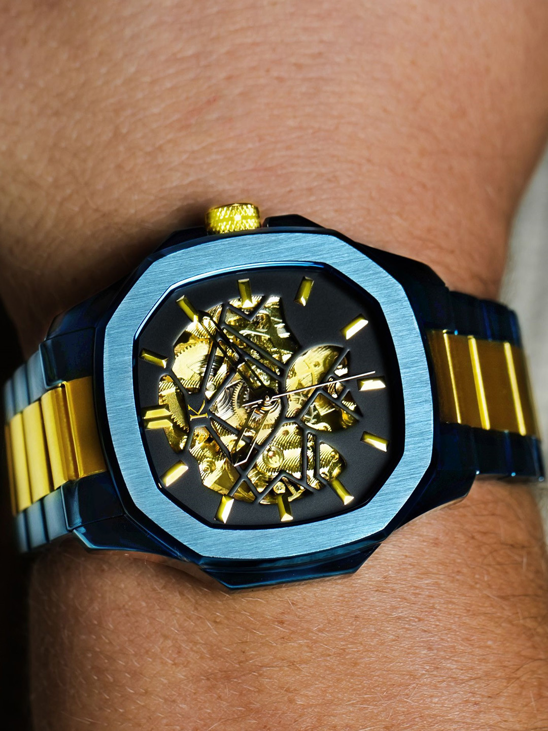 Buy KREDO Men OTUS2 Blue Gold Automatic Skeleton Analogue Watch KW096 ...