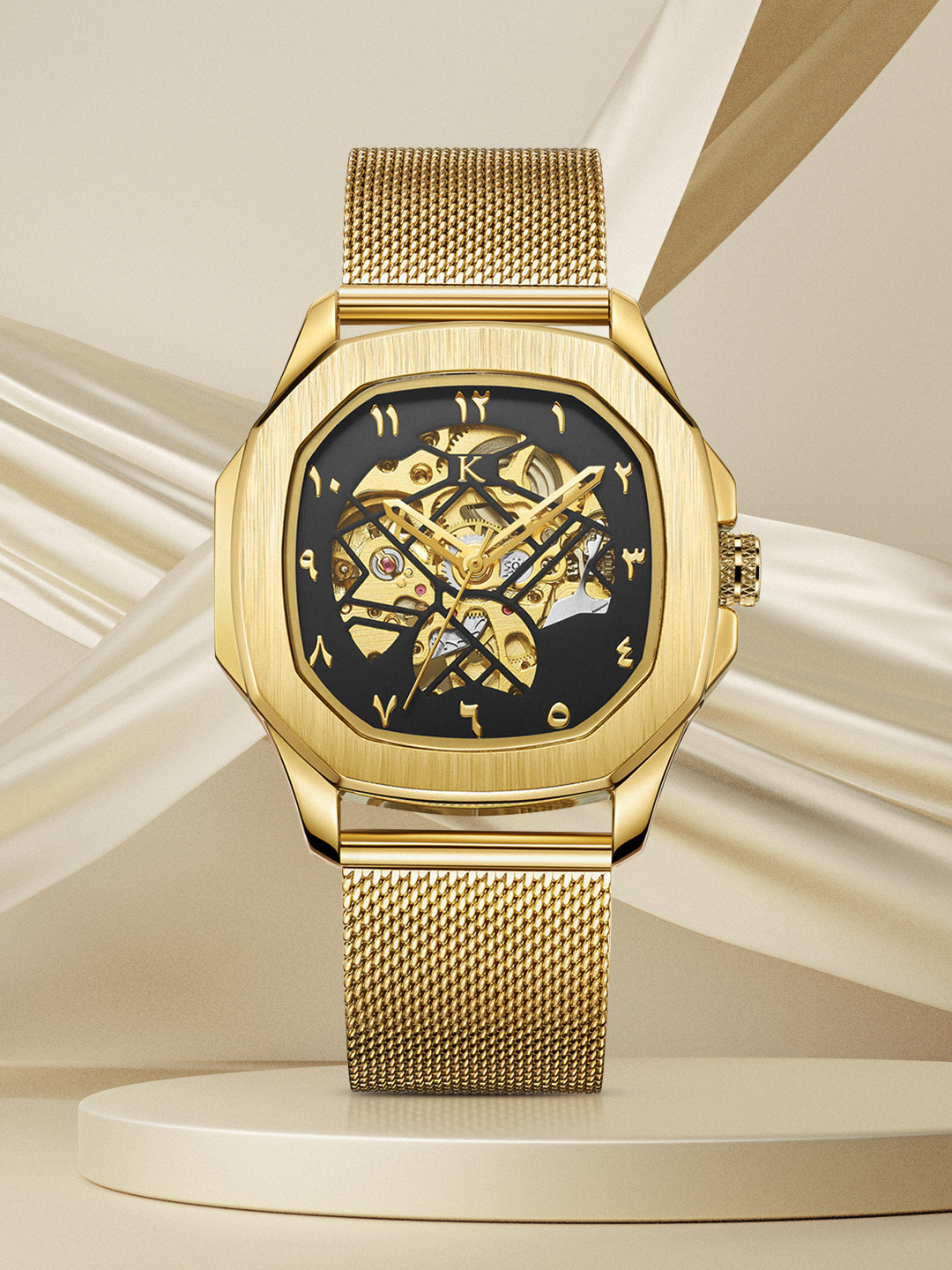 Buy KREDO Men OTUS MALIK Gold Automatic Skeleton Analogue Watch KW066 ...