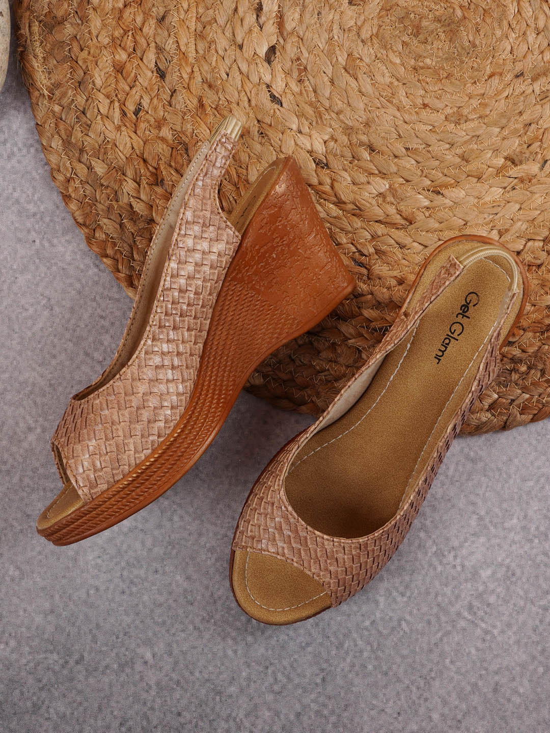Buy Get Glamr Women Beige Woven Design Wedges - Heels for Women ...