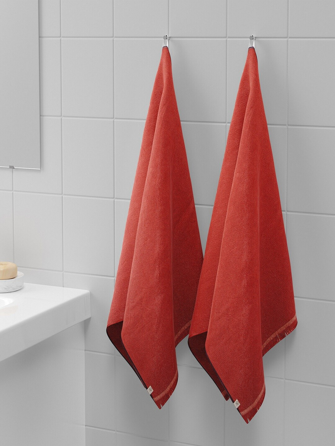 Buy Himeya Set Of 2 Red Solid 350 GSM Sustainable Bath Towels - Bath ...