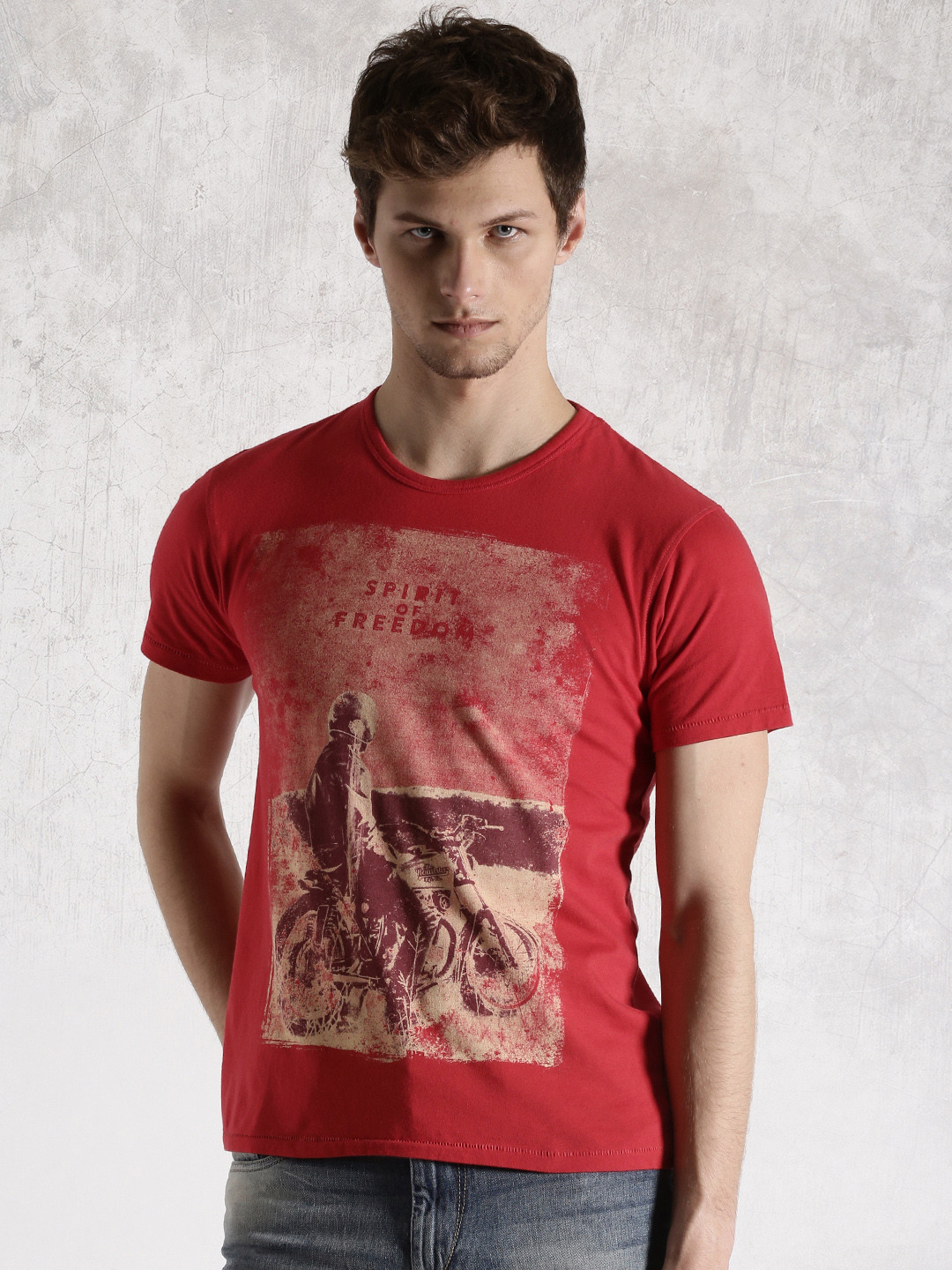 Buy Roadster Red Printed Pure Cotton T Shirt - Tshirts for Men 1371412 ...