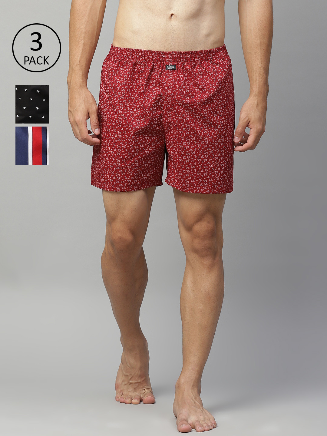 Buy Roadster Men Pack Of 3 Pure Cotton Printed Boxers RDS KEN MBOX ...