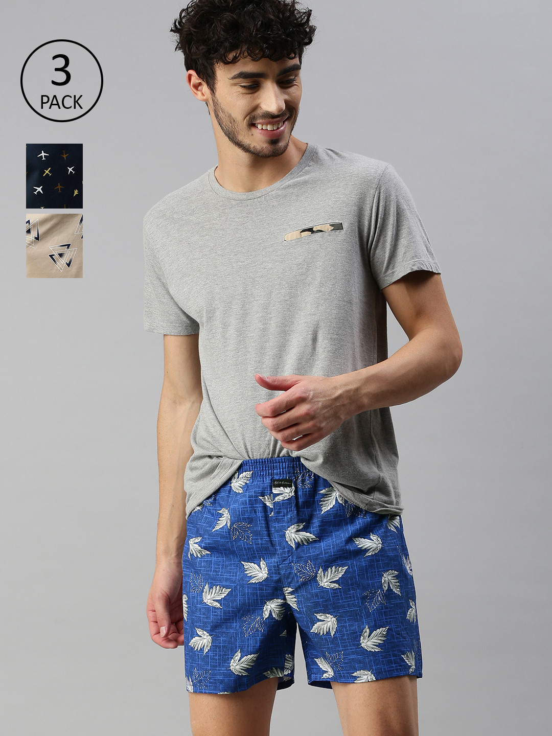 Buy Mast & Harbour Men Pack Of 3 Pure Cotton Printed Boxers - Boxers ...