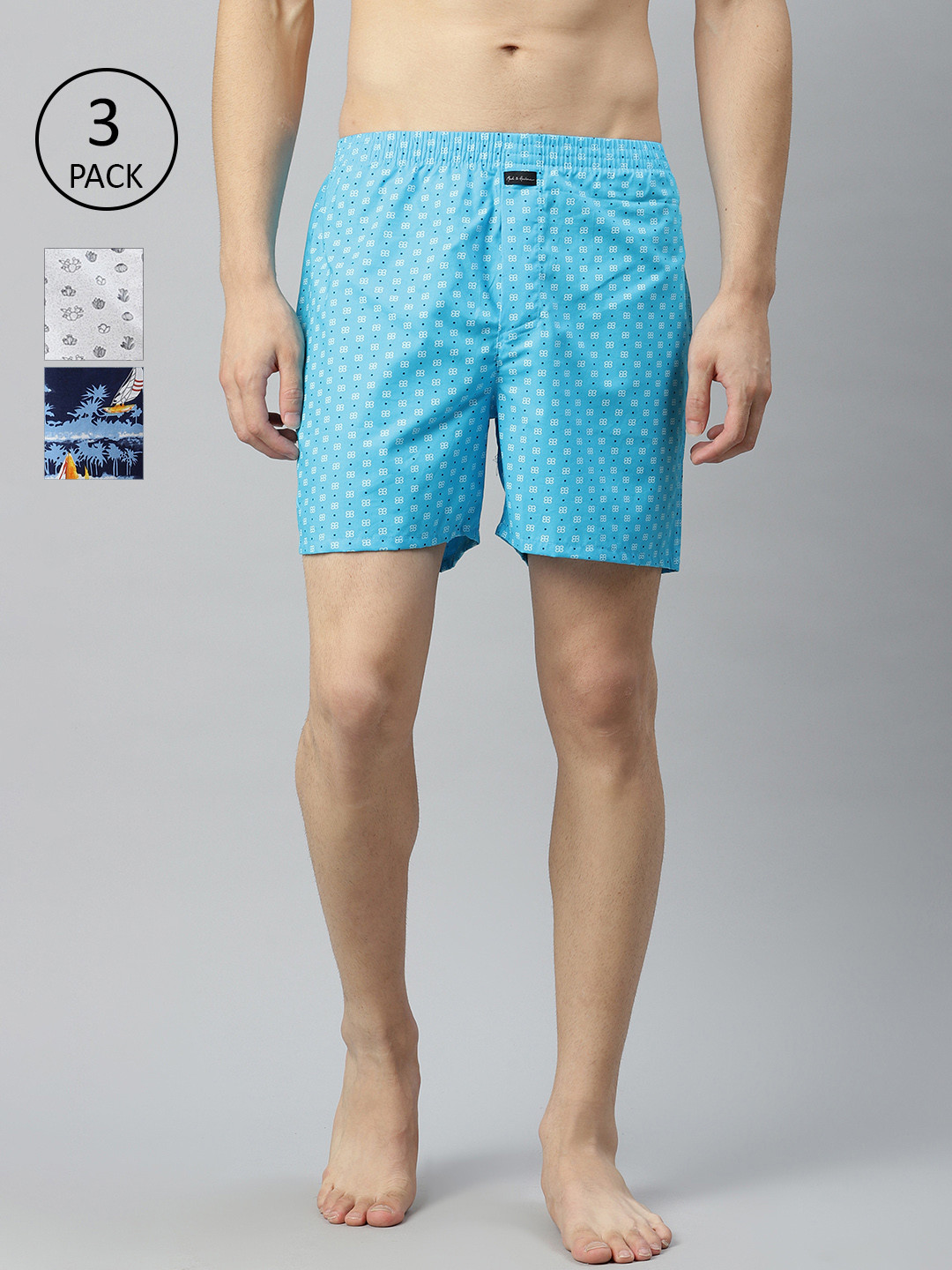 Buy Mast & Harbour Men Pack Of 3 Printed Pure Cotton Boxers MNH KEN ...