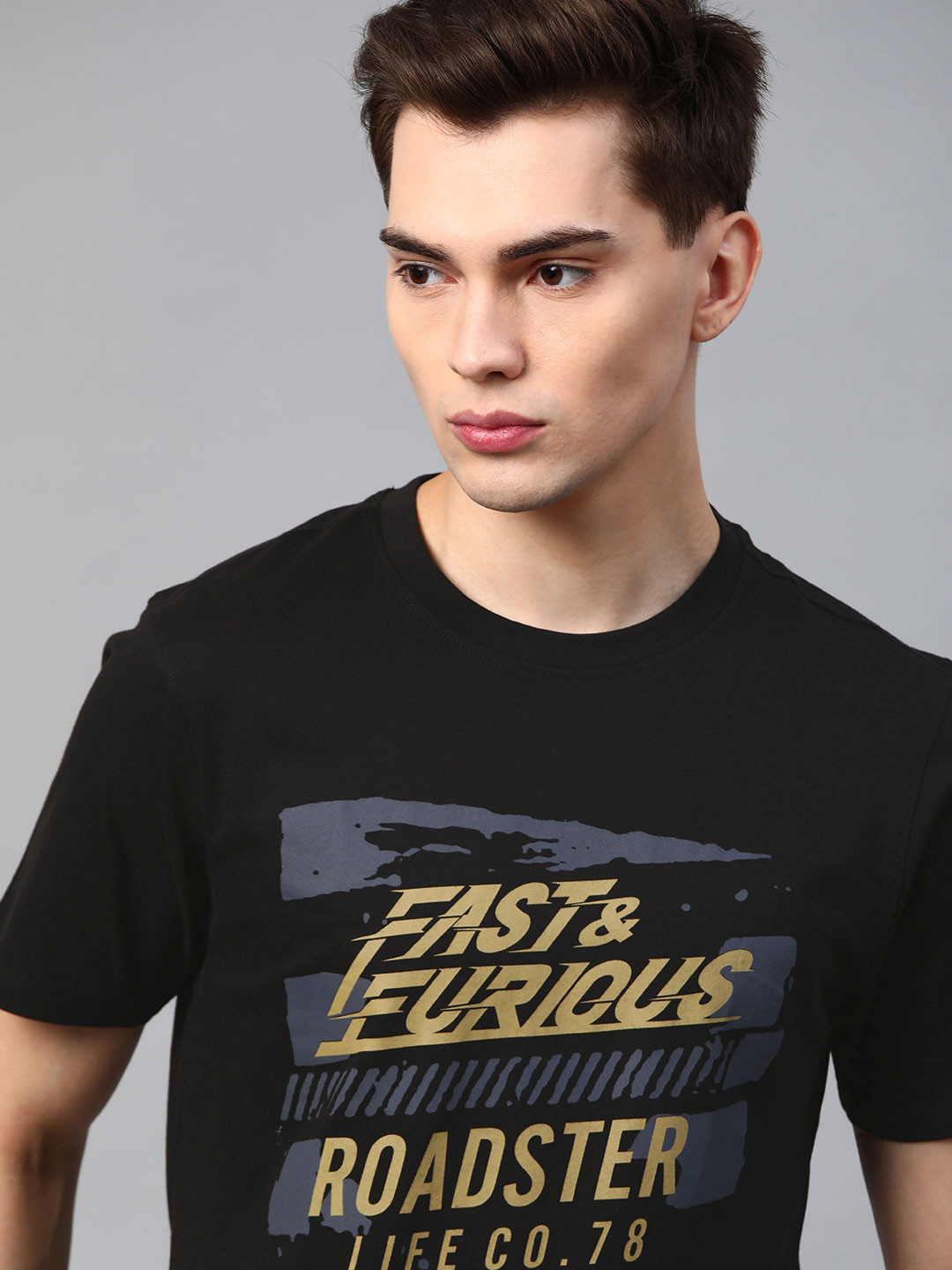 Buy Roadster Men Fast And Furious Black Printed Graphic T Shirt ...