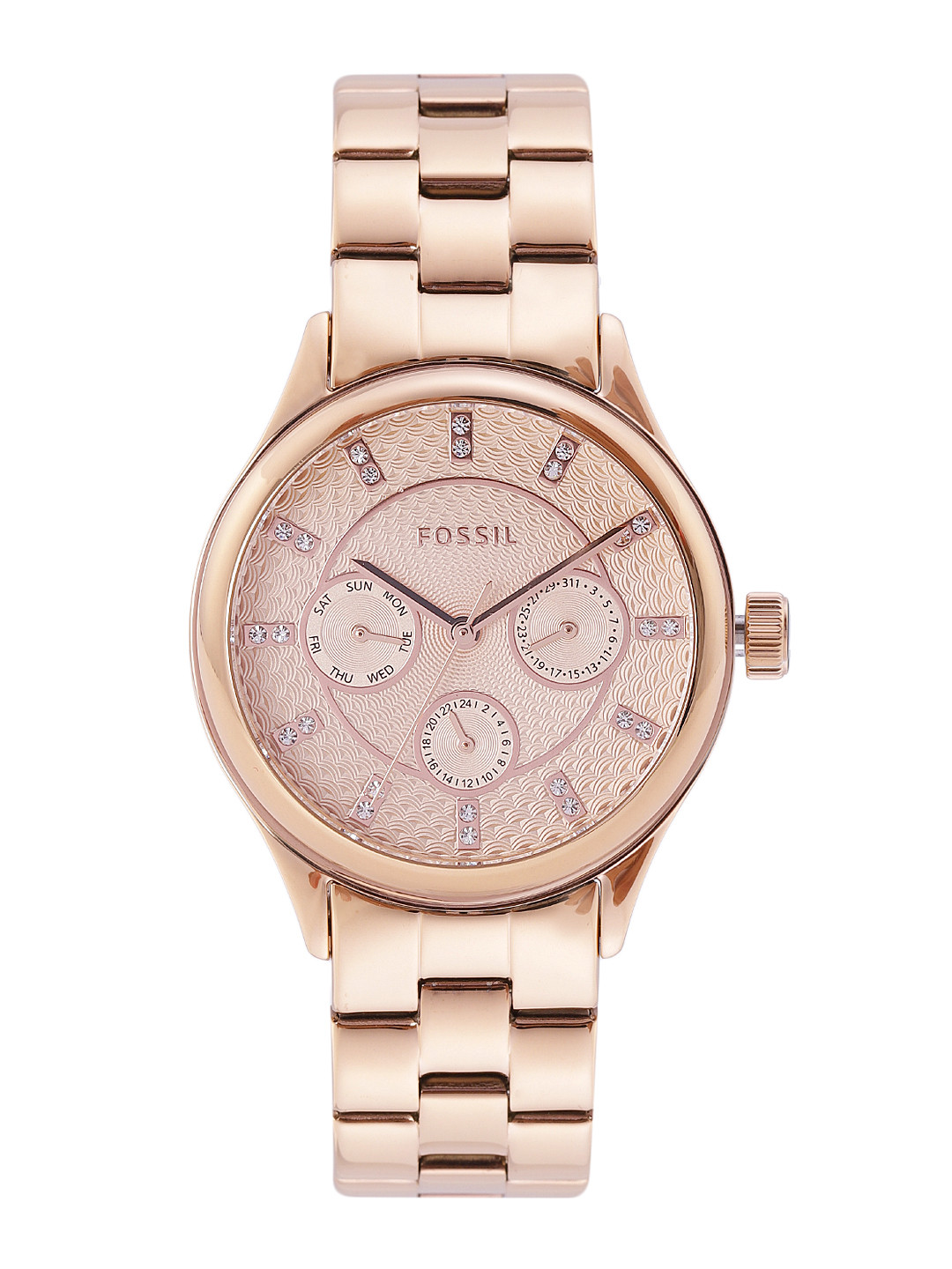 Buy Fossil Women Rose Gold Toned Textured Analogue Watch BQ1561 ...
