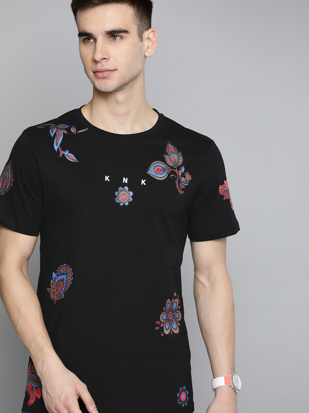 Buy Kook N Keech Men Black Blue Pure Cotton Printed Pure Cotton T Shirt ...