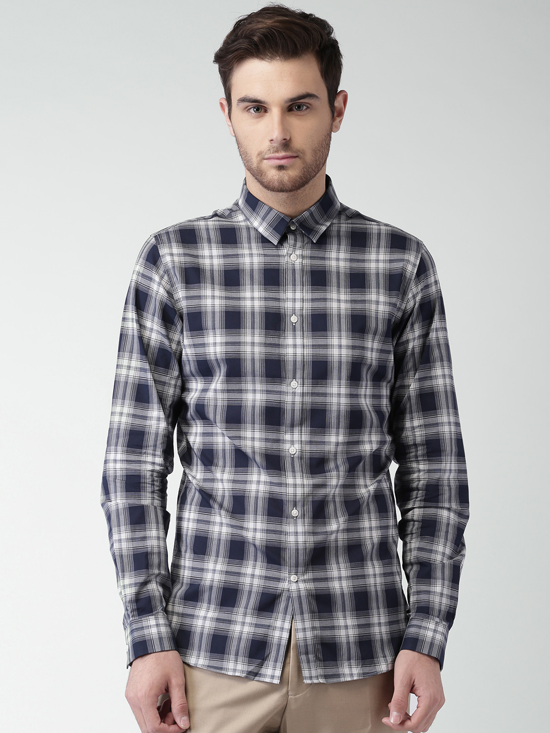 Buy SELECTED Homme Identity Navy & White Checked Slim Fit Casual Shirt ...