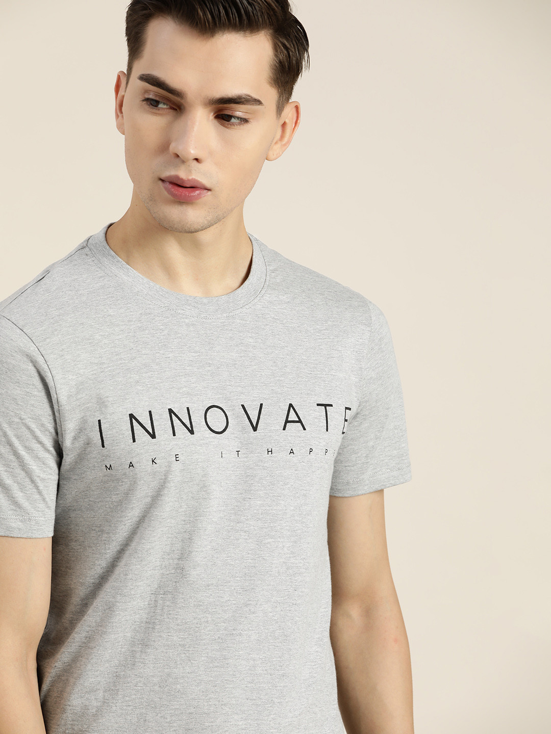 Buy INVICTUS Men Grey & Black Typography Printed Cotton T Shirt ...