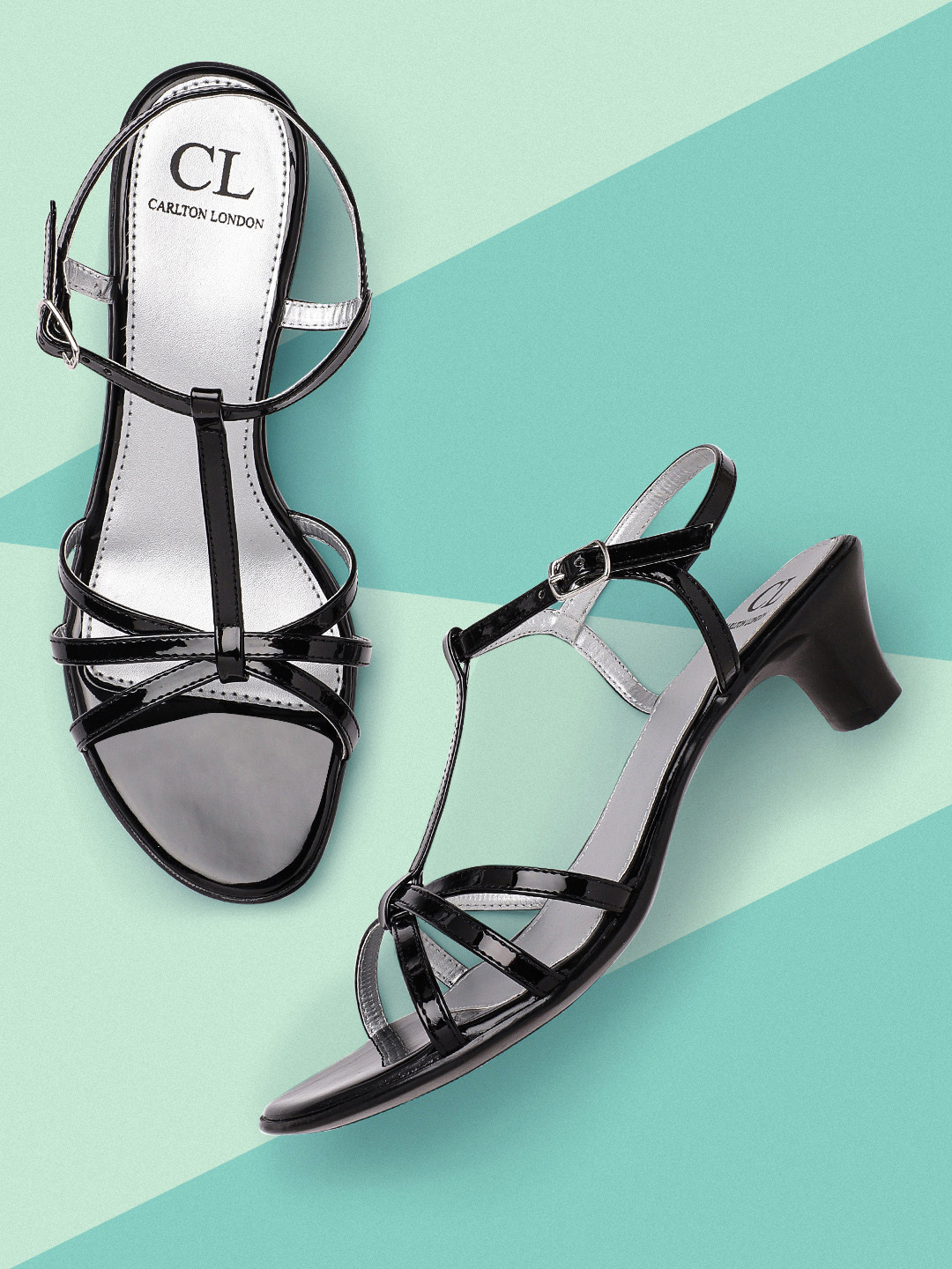 Buy Carlton London Women Black Glossy Finish Solid Open Toe Block Heels ...