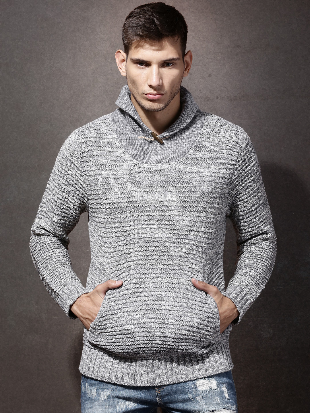 Buy Roadster Men Grey Solid Sweater - Sweaters for Men 1375079 | Myntra