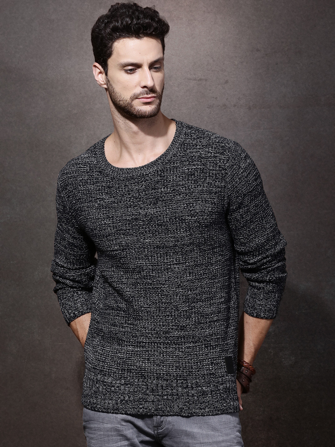 Buy Roadster Men Grey Solid Sweater - Sweaters for Men 1375104 | Myntra